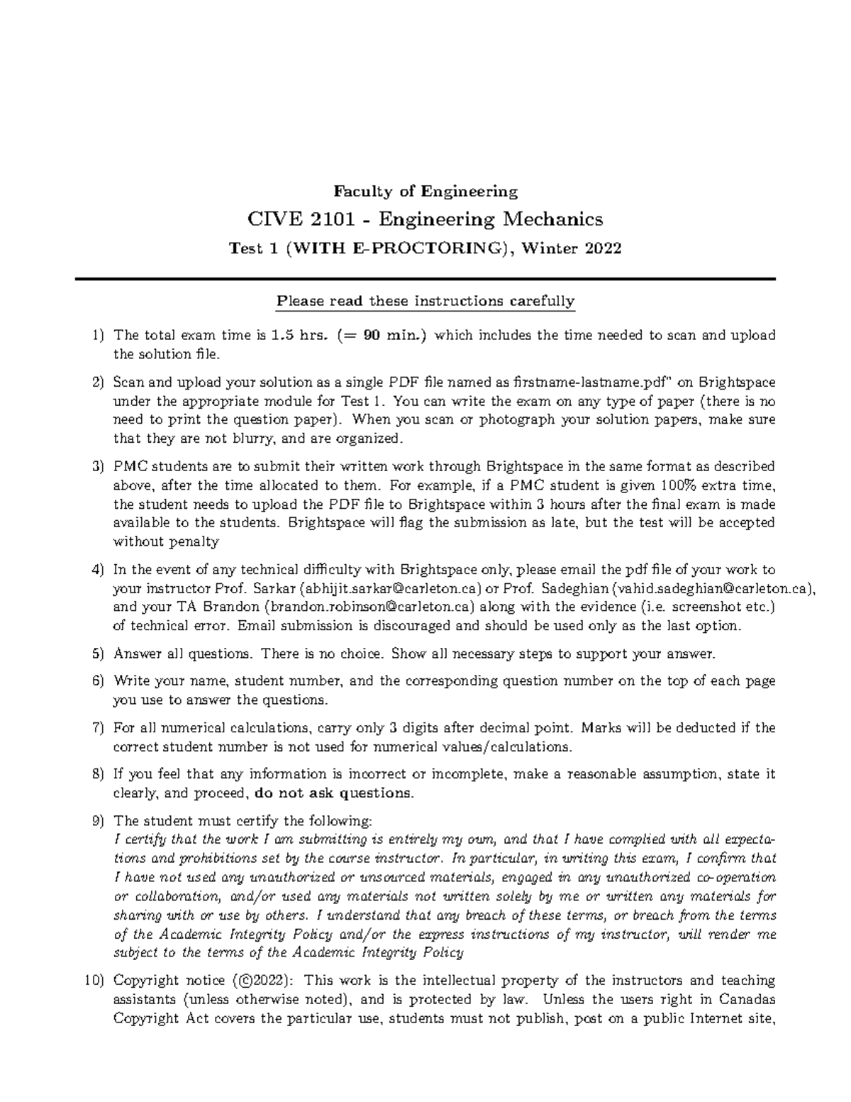 Test1-a - iiiioh - Faculty of Engineering CIVE 2101 - Engineering ...