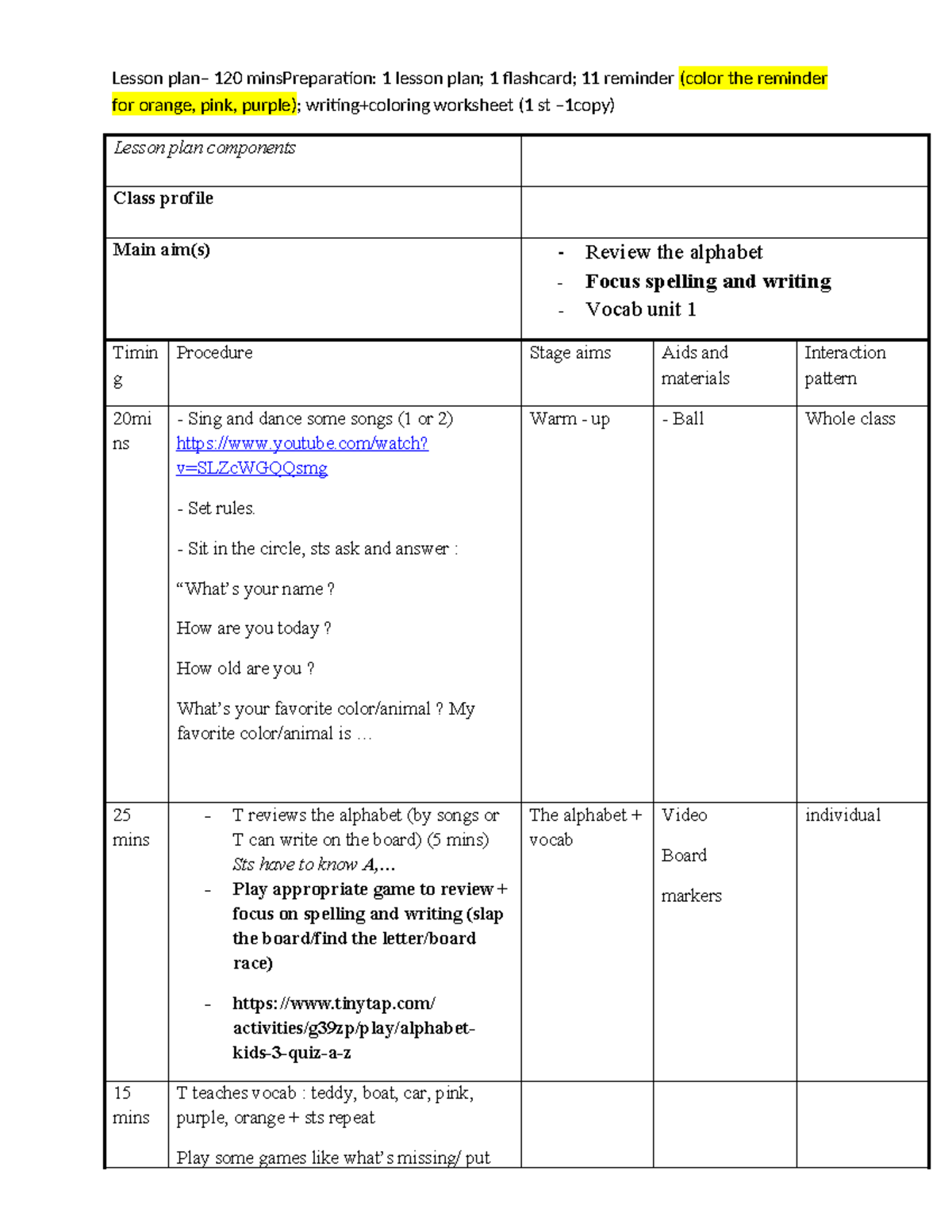 Lesson plan - Lesson plan– 120 minsPreparation: 1 lesson plan; 1 ...