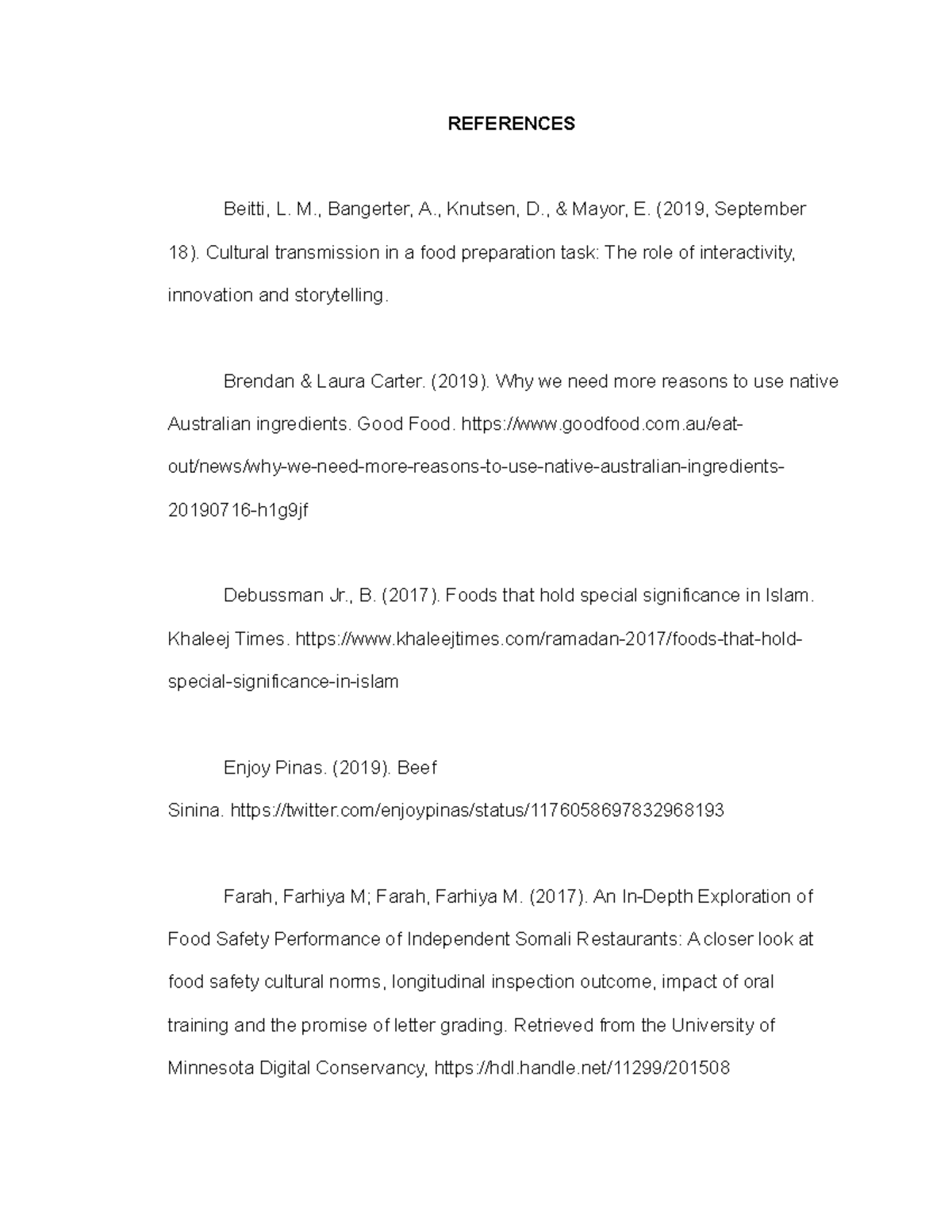 References - Ethnic Food - REFERENCES Beitti, L. M., Bangerter, A ...