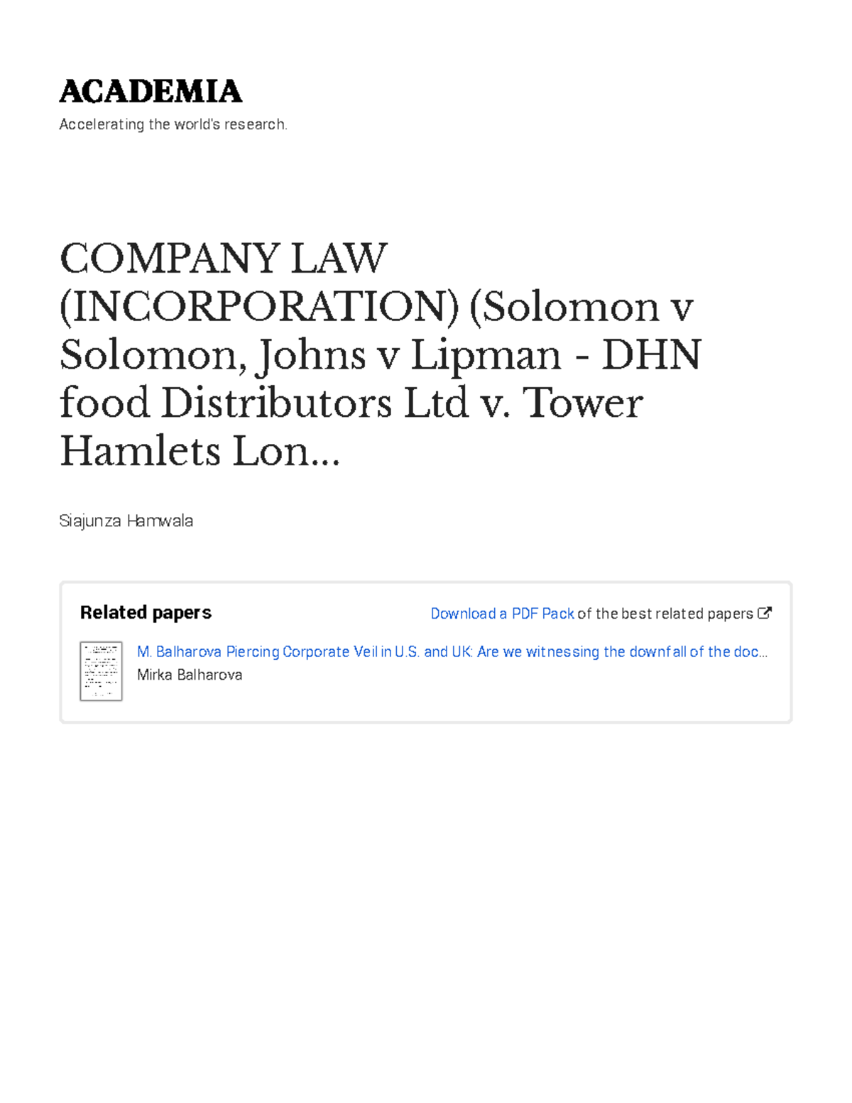 Company law assignment 1 - Accelerat ing t he world's research. COMPANY ...