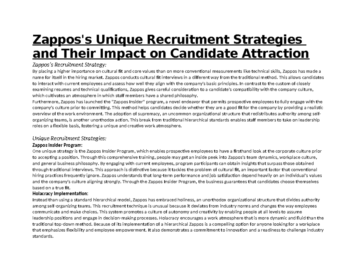 Zappos - mavi - Zappos's Unique Recruitment Strategies and Their Impact ...