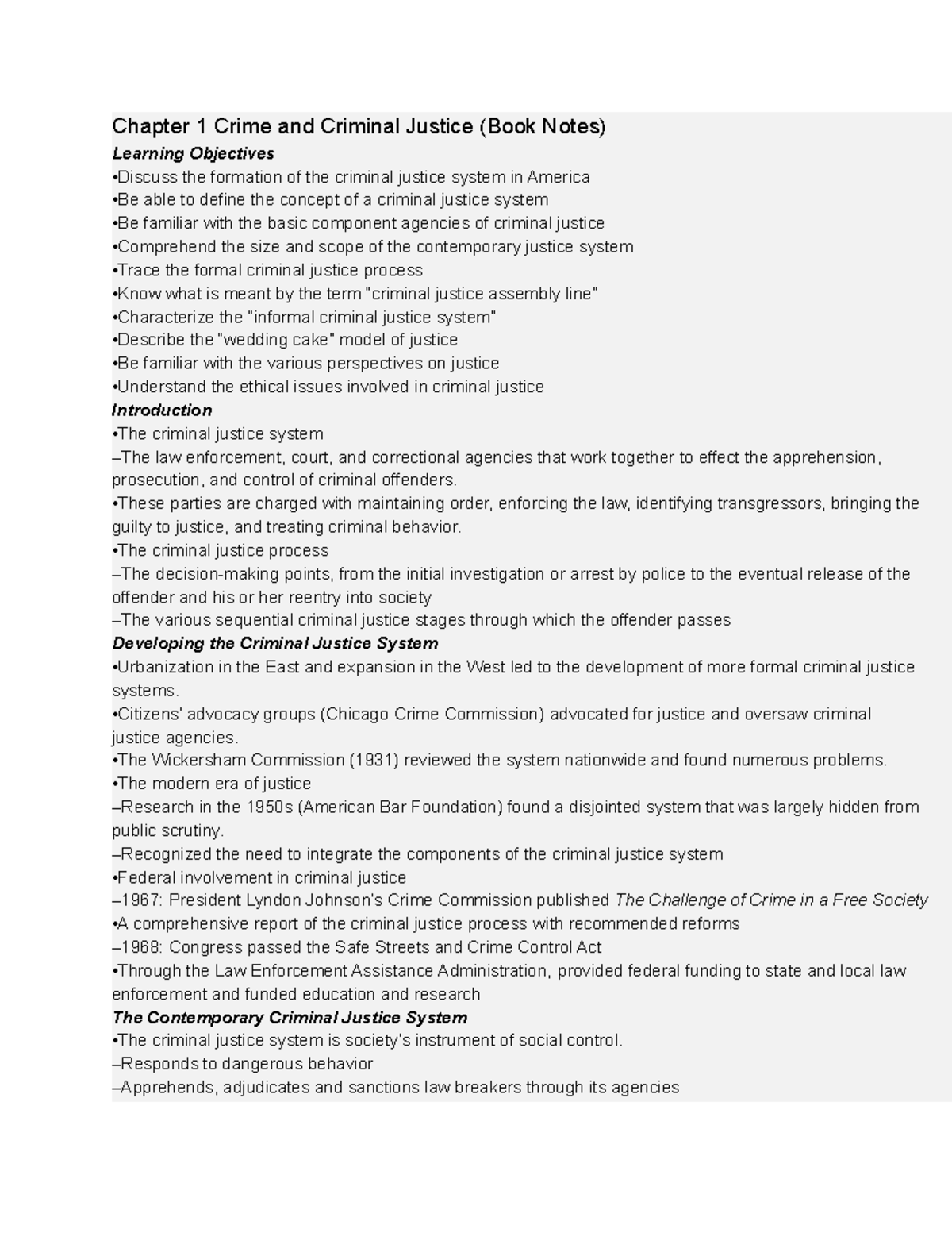 AJ 101 Chapter 1-7 Notes - Chapter 1 Crime and Criminal Justice (Book ...