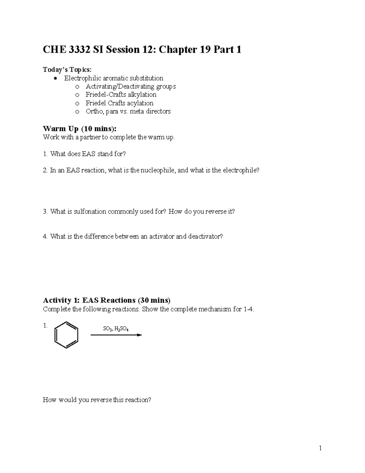 S12 Ch19 Practice Che 3332 Si Session 12 Chapter 19 Part 1 Todays Topics Electrophilic 