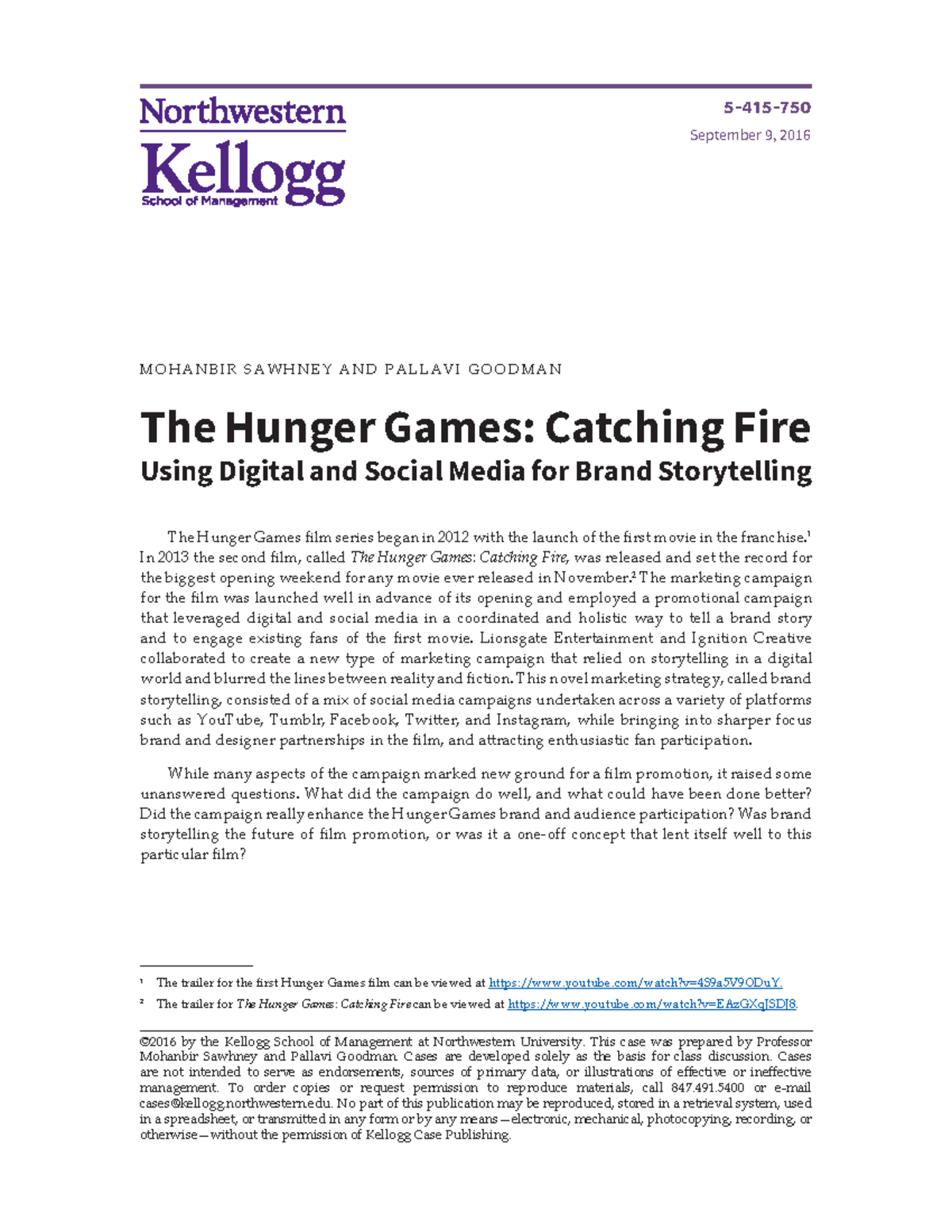 The Hunger Games: Catching Fire Using Digital and Social Media for ...
