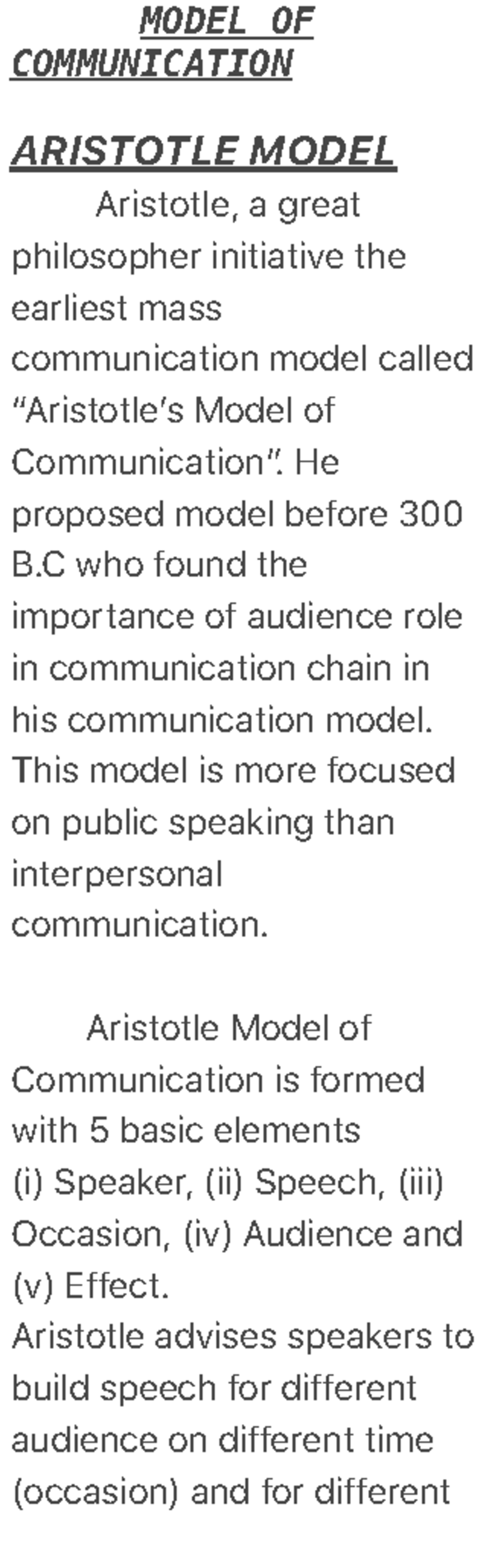 Model OF Communication - MODEL OF COMMUNICATION ARISTOTLE MODEL ...
