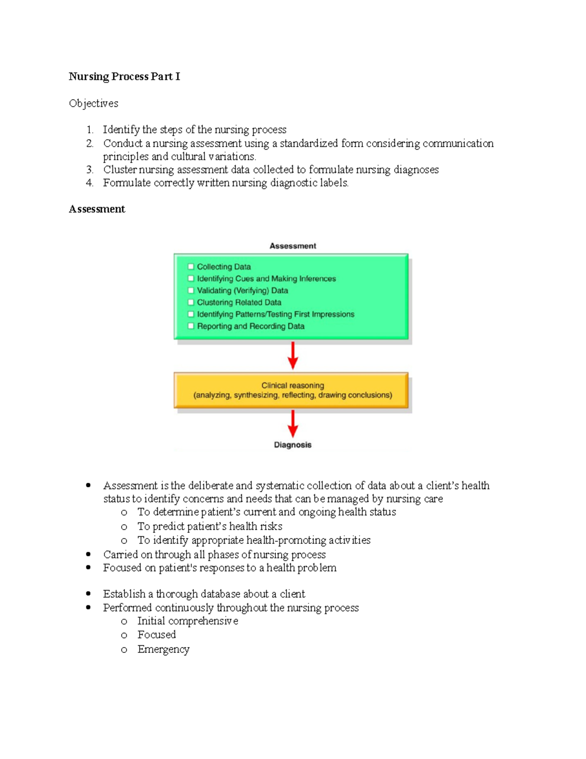Nursing Process Part I rev 7-20 - Nursing Process Part I Objectives ...