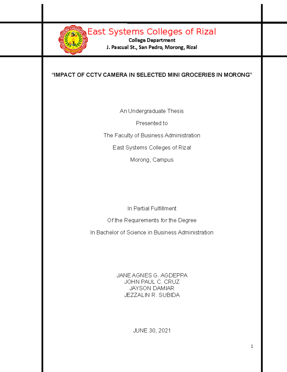 Revision@Research Study - College Department J. Pascual St., San Pedro ...