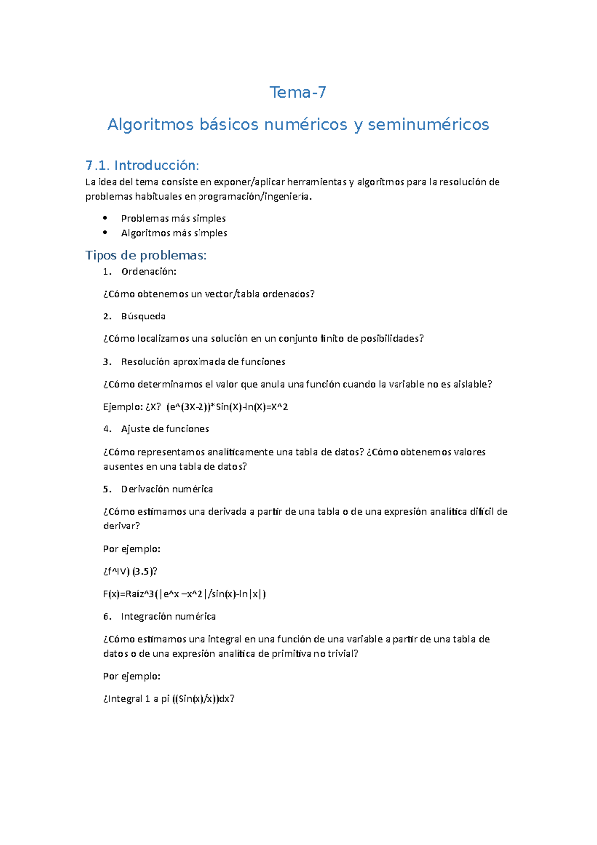 T-7.- Algoritmos básicos numéricos y seminuméricos - Tema-7 Algoritmos ...