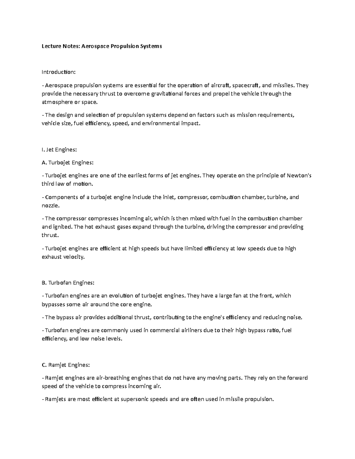 Lecture Notes: Aerospace Propulsion Systems - Lecture Notes: Aerospace ...
