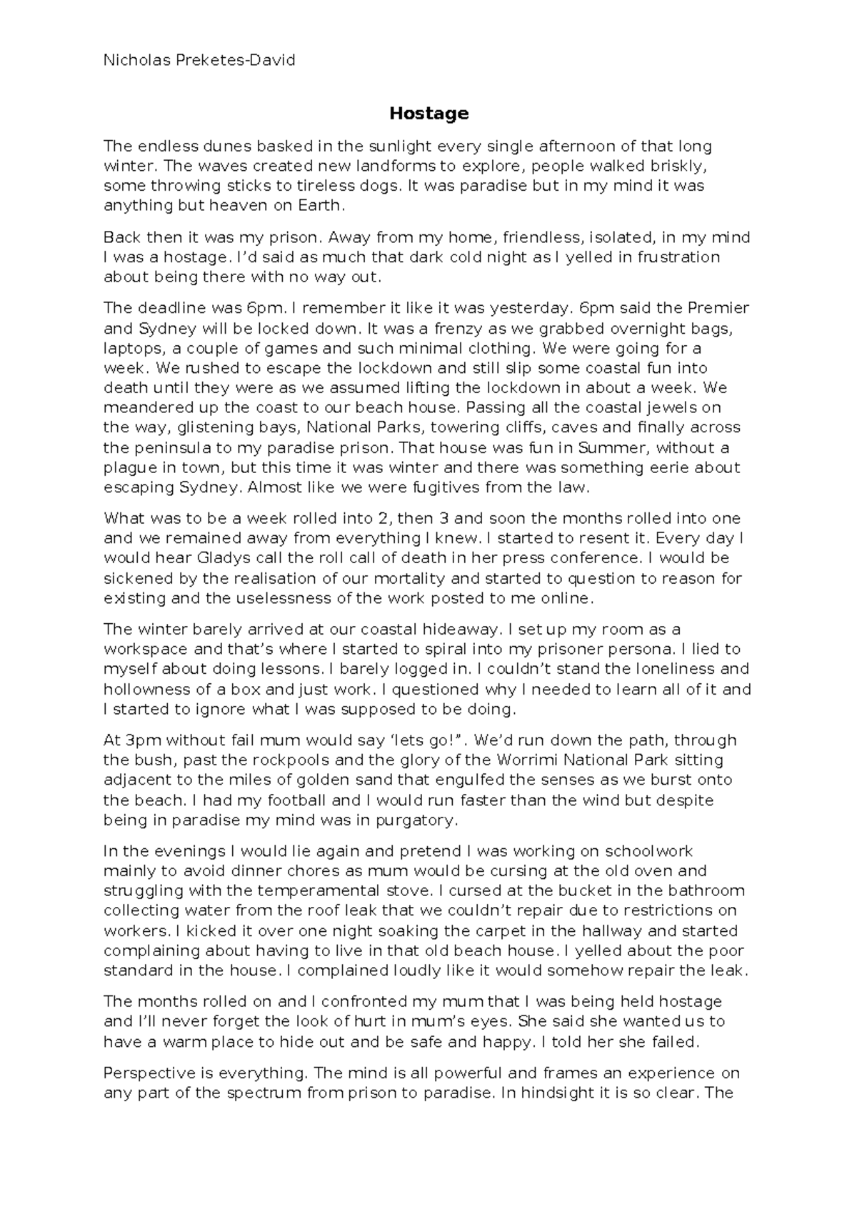 Hostage - Writing Task - Nicholas Preketes-David Hostage The endless ...