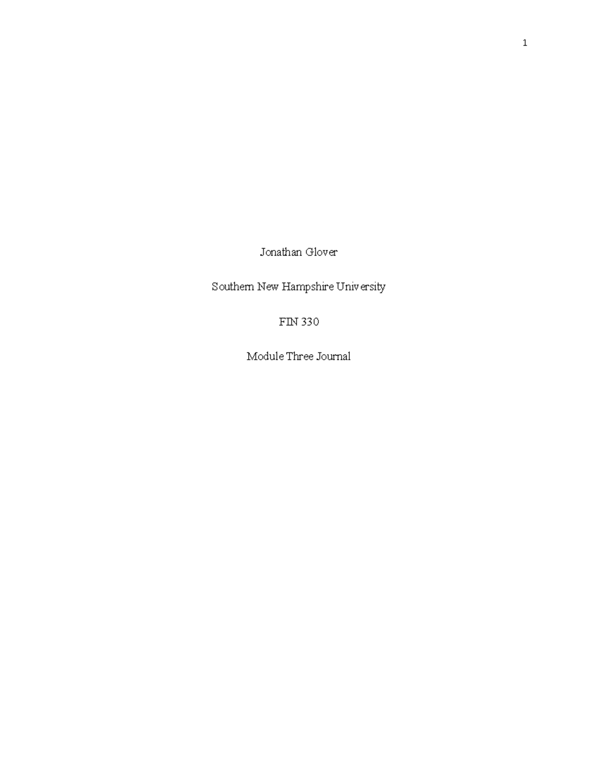 FIN 330 Module Three Journal - 1 Jonathan Glover Southern New Hampshire ...