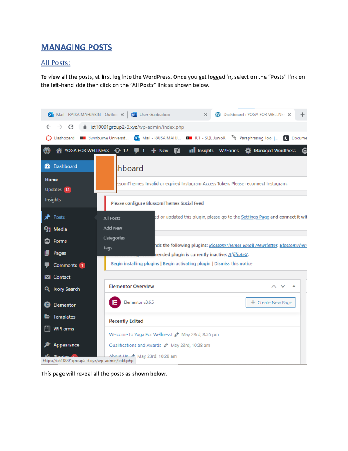 User guide - MANAGING POSTS All Posts: To view all the posts, at first ...