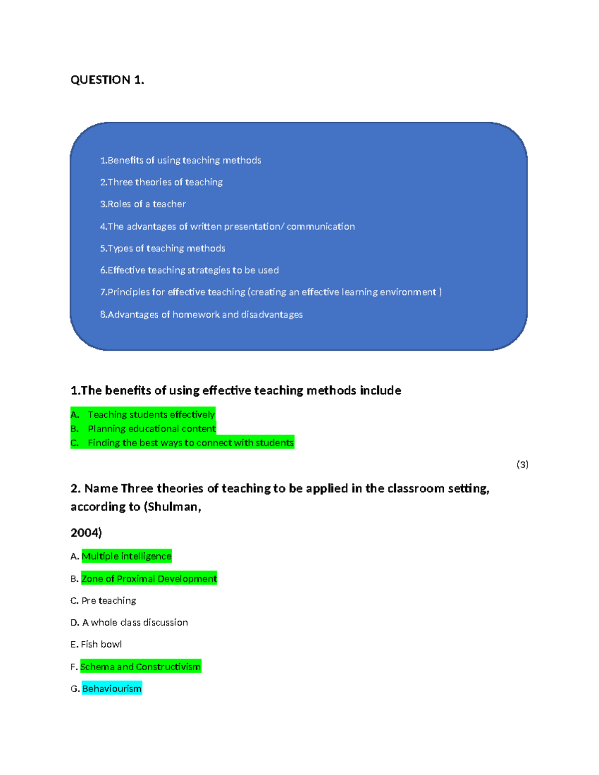 HFED Study KIT - QUESTION 1. 1 benefits of using effective teaching ...