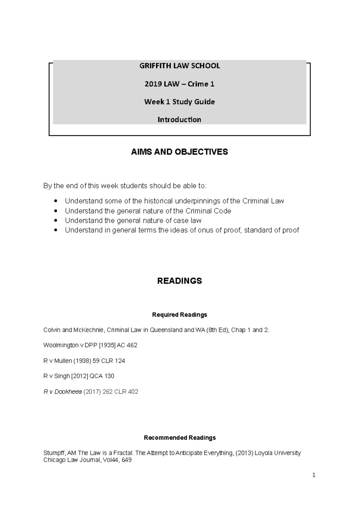 Week 1 Reading Guide Updated - AIMS AND OBJECTIVES By the end of this week students should be ...