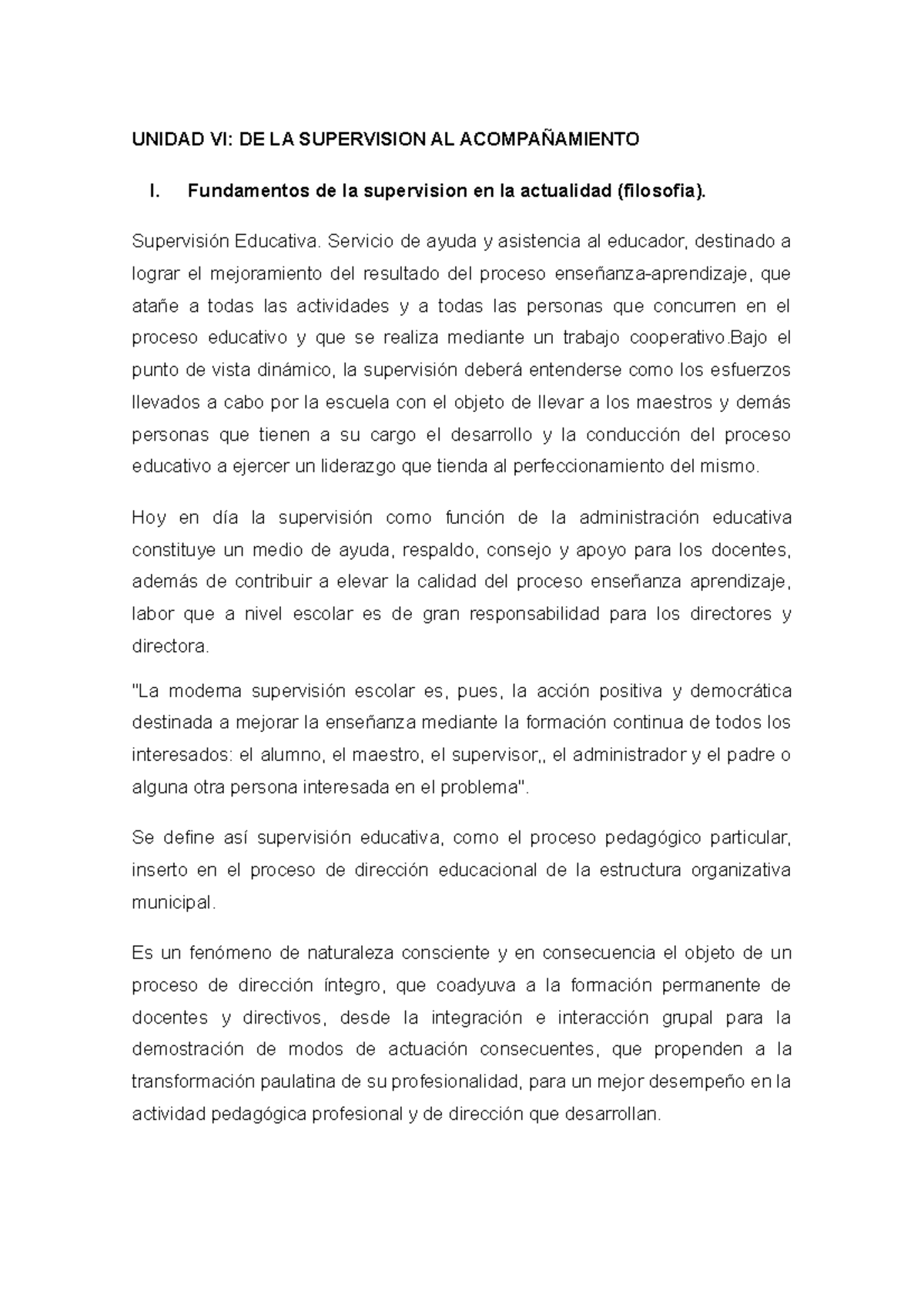 Unidad VI - Apuntes - UNIDAD VI: DE LA SUPERVISION AL ACOMPAÑAMIENTO I ...