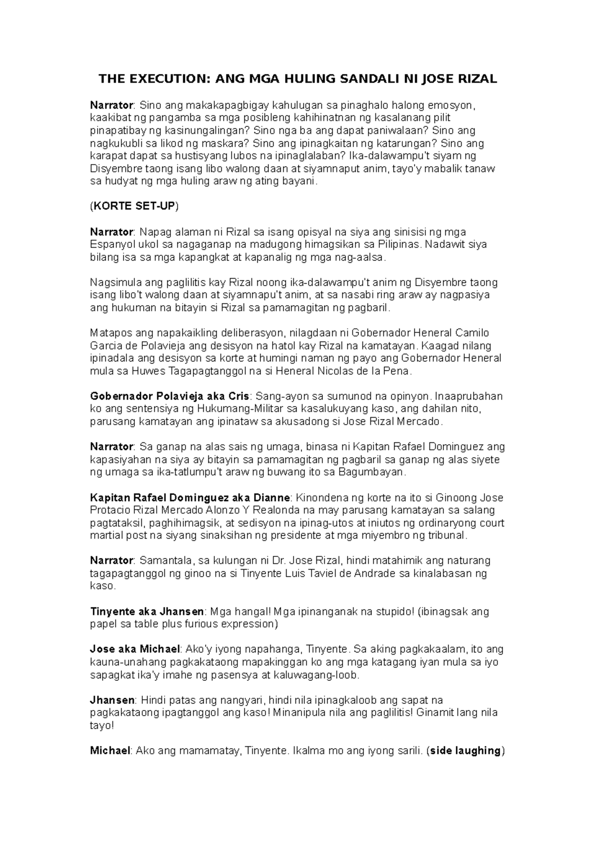 THE- Script - Fcvvb - THE EXECUTION: ANG MGA HULING SANDALI NI JOSE ...