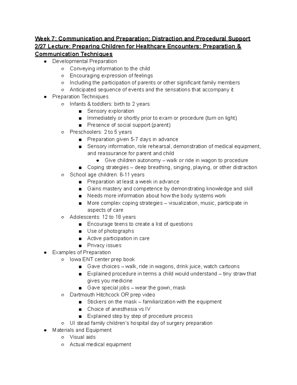 Week 7 Communication and Preparation; Distraction and Procedural ...