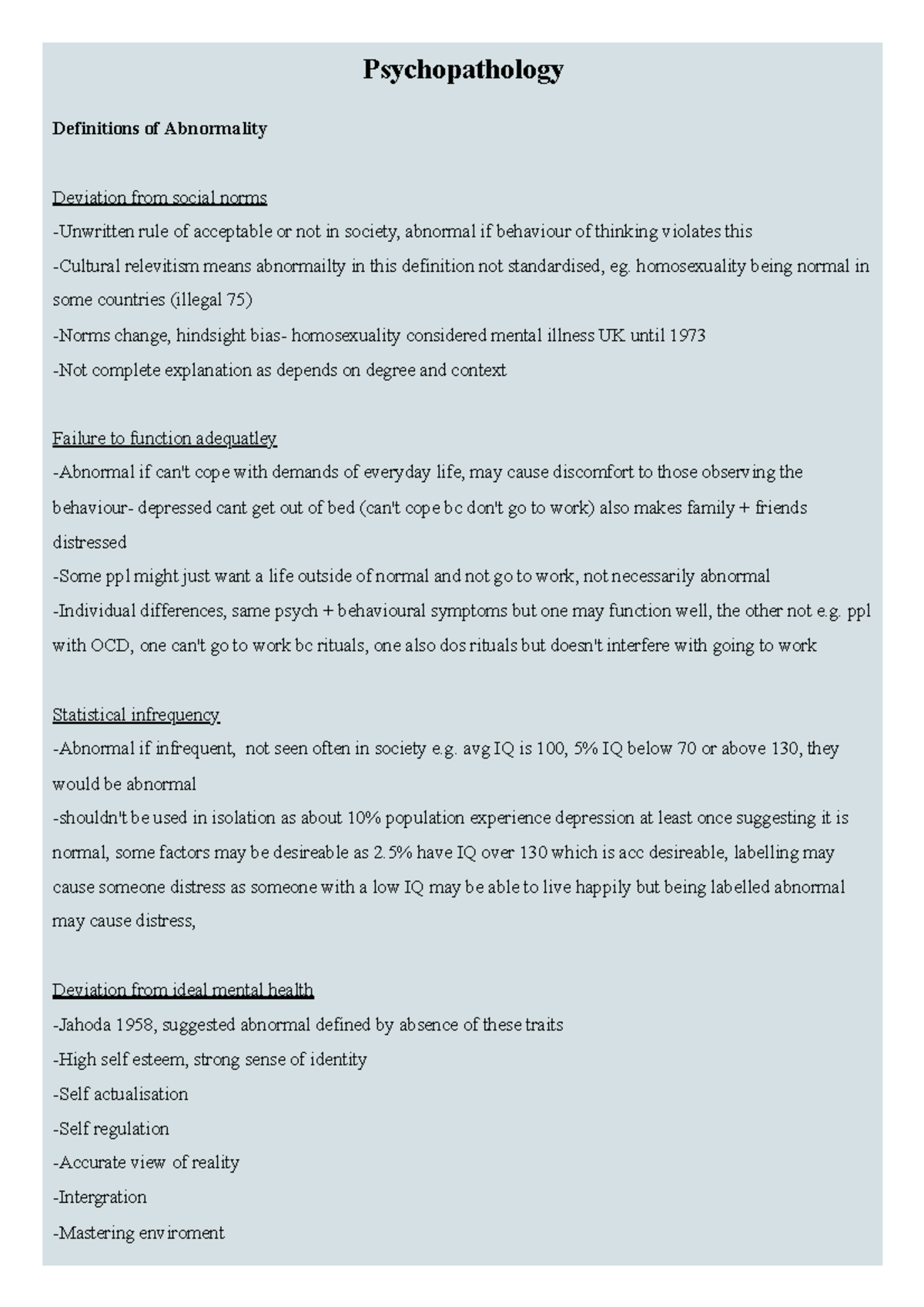 Psychopathology - Psychopathology Definitions of Abnormality Deviation ...