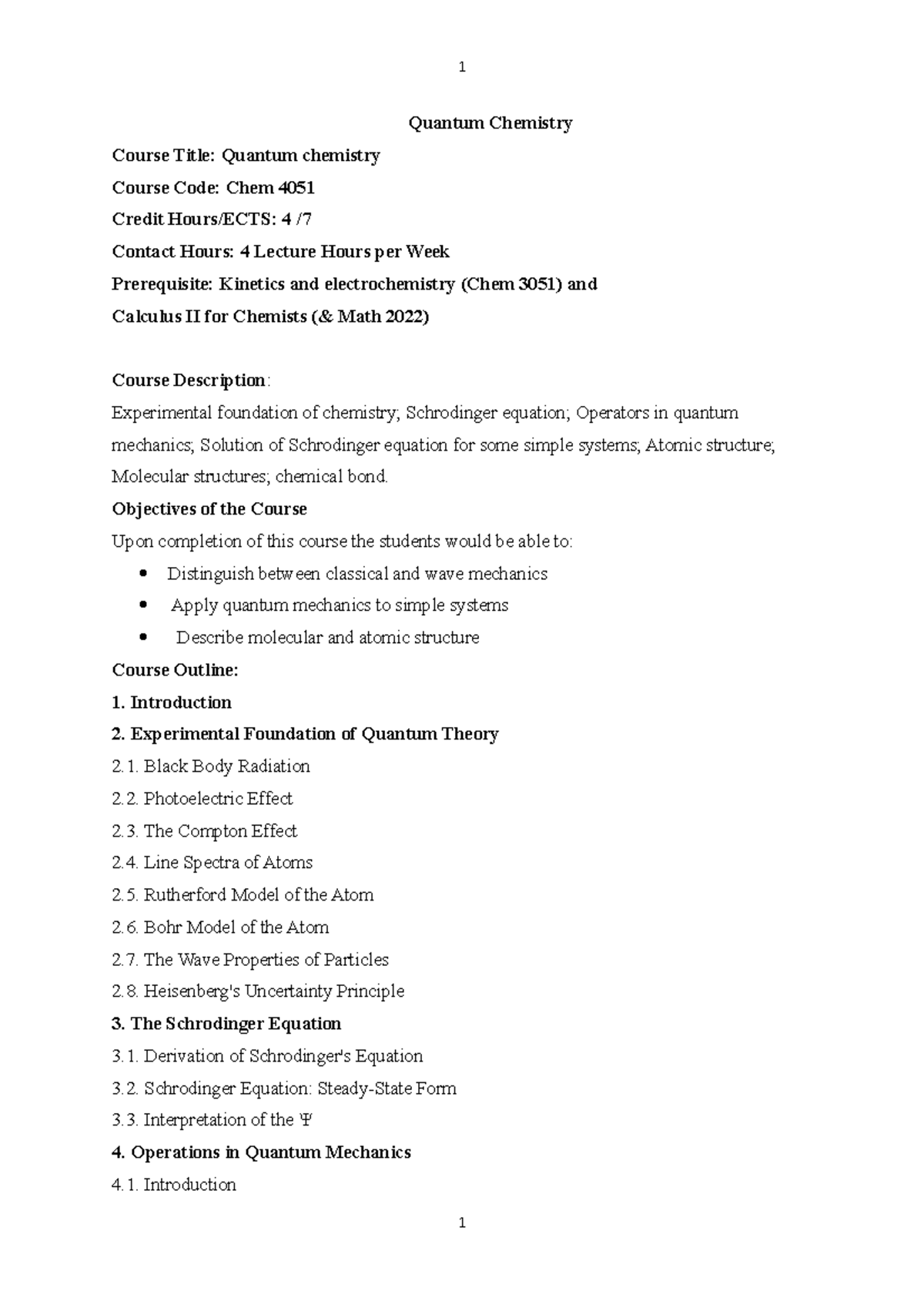 Course guide Chemistry - Quantum Chemistry Course Title: Quantum ...