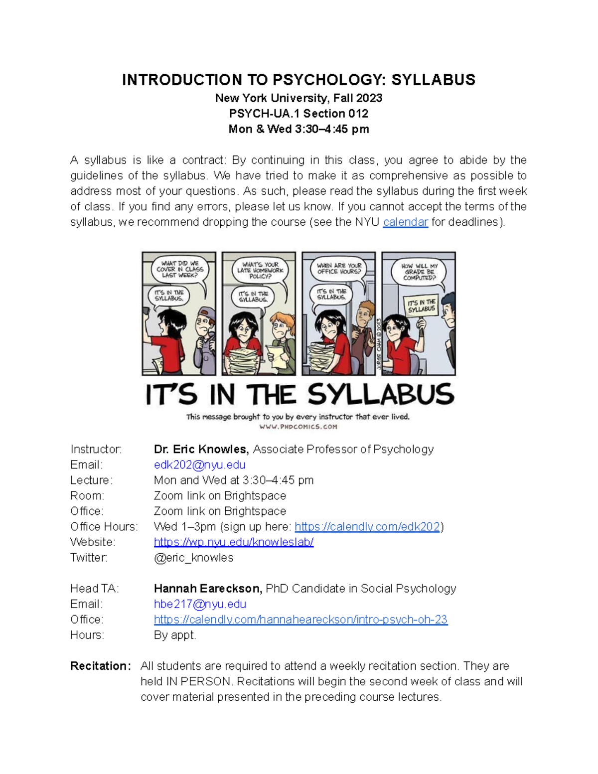 Copy of Intro Psychology Syllabus - Fall 2023 - INTRODUCTION TO ...