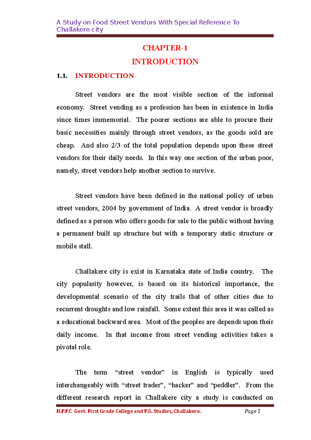 Street vendors project verified final - Challakere city CHAPTER ...