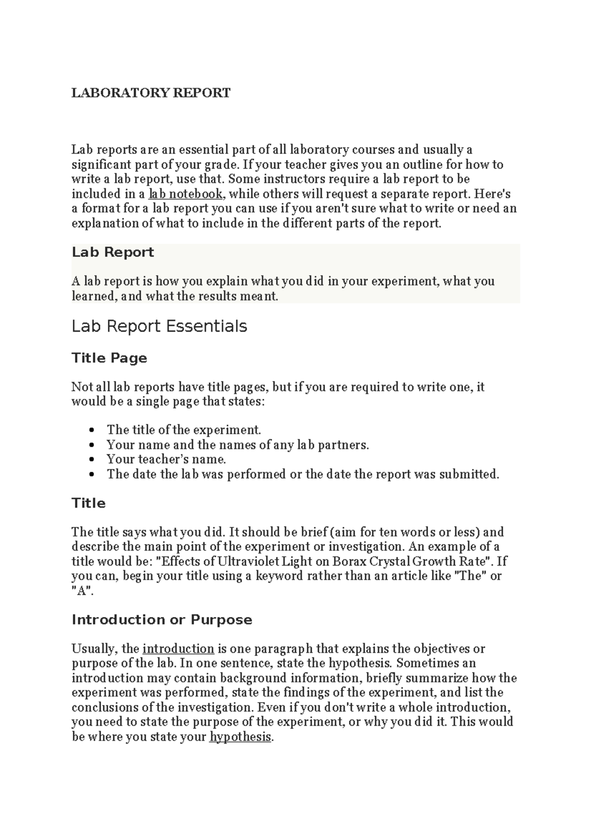 Laboratory Report - information - LABORATORY REPORT Lab reports are an ...