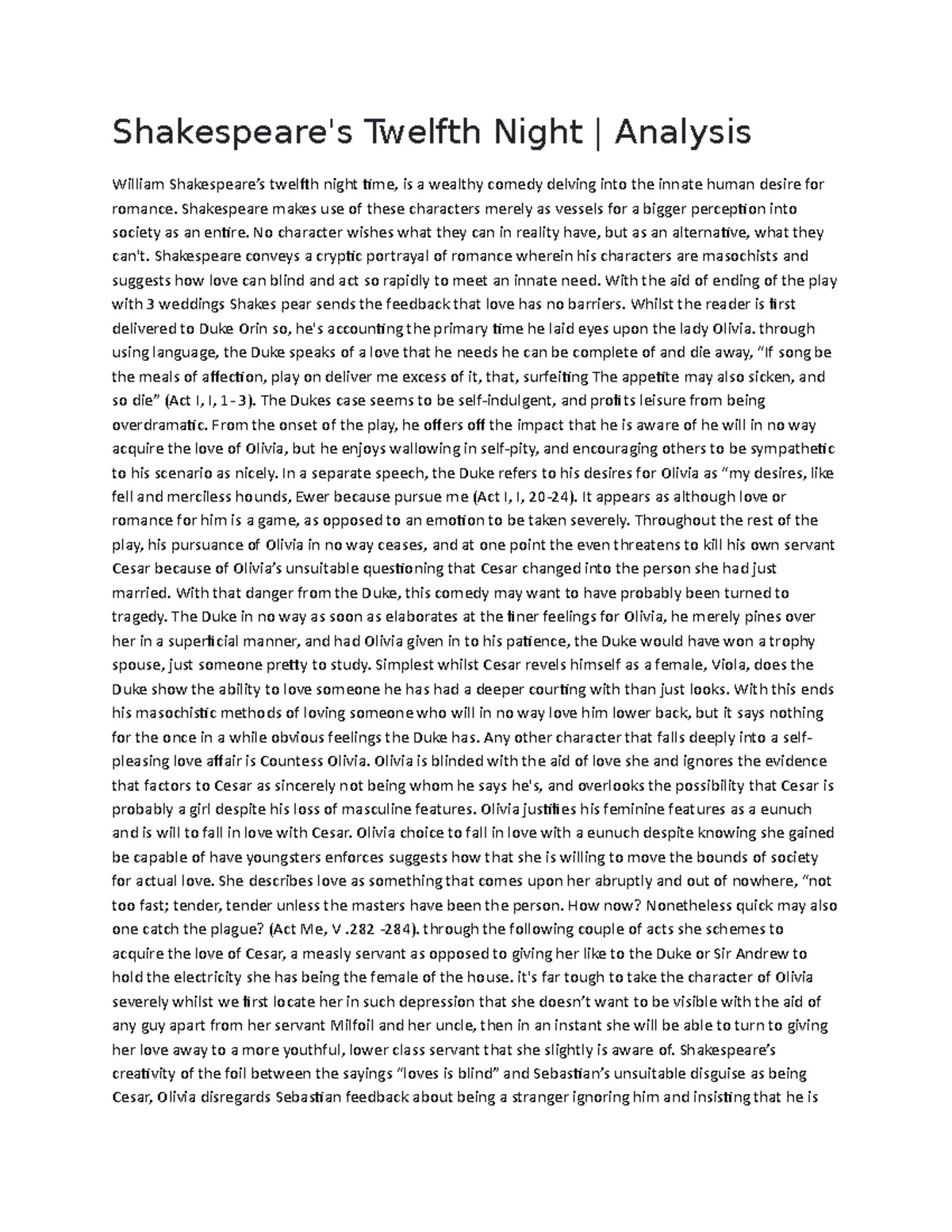 Shakespeare's Twelfth Night Analysis - Shakespeare's Twelfth Night ...