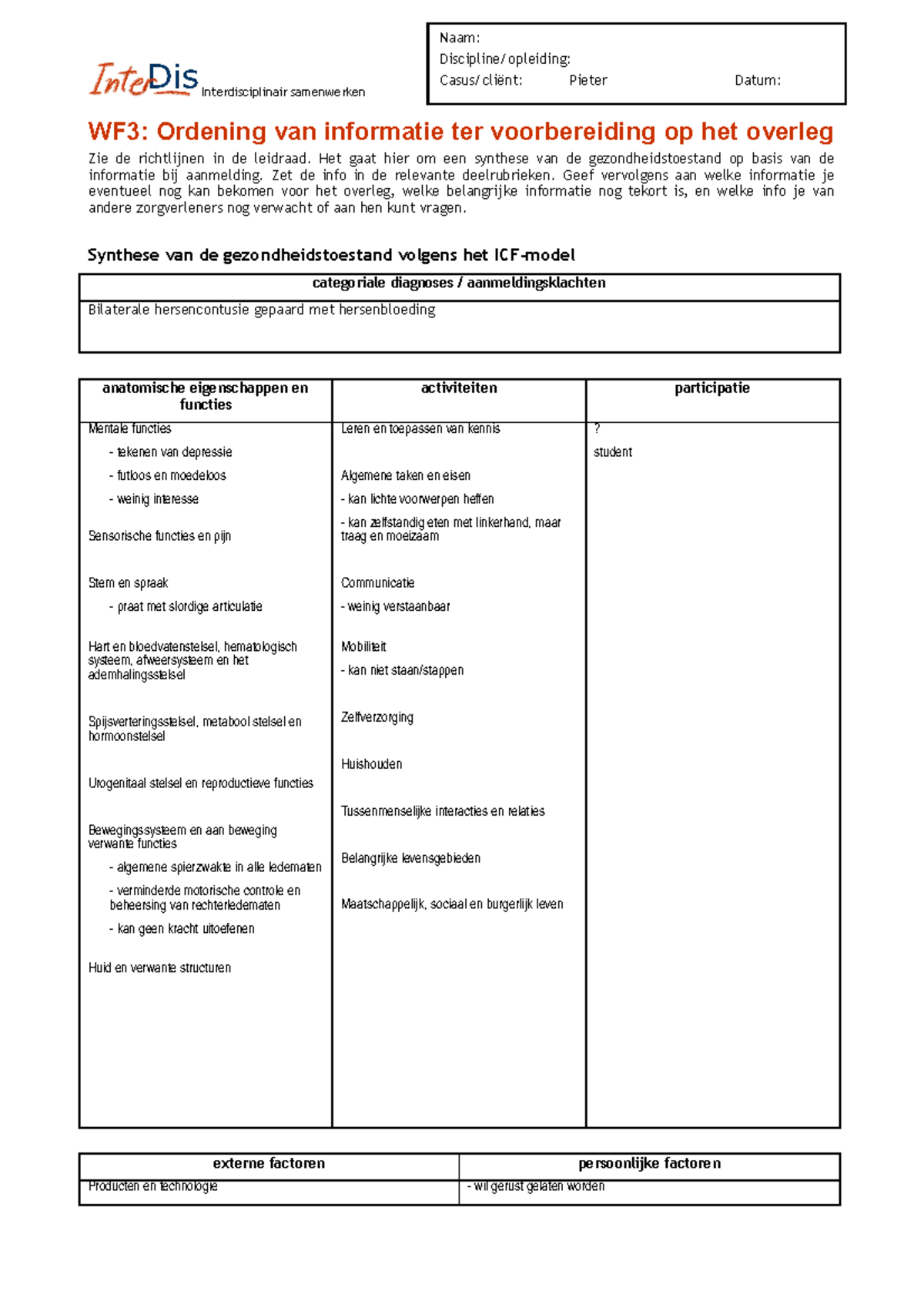WF3 ICF Pieter - ingevuld - Interdisciplinair samenwerken WF3: Ordening ...