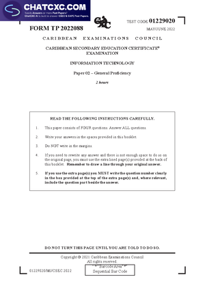 CSEC Information Technology P2 2019 - ‘‘*’’Barcode Area”*” Sequential ...