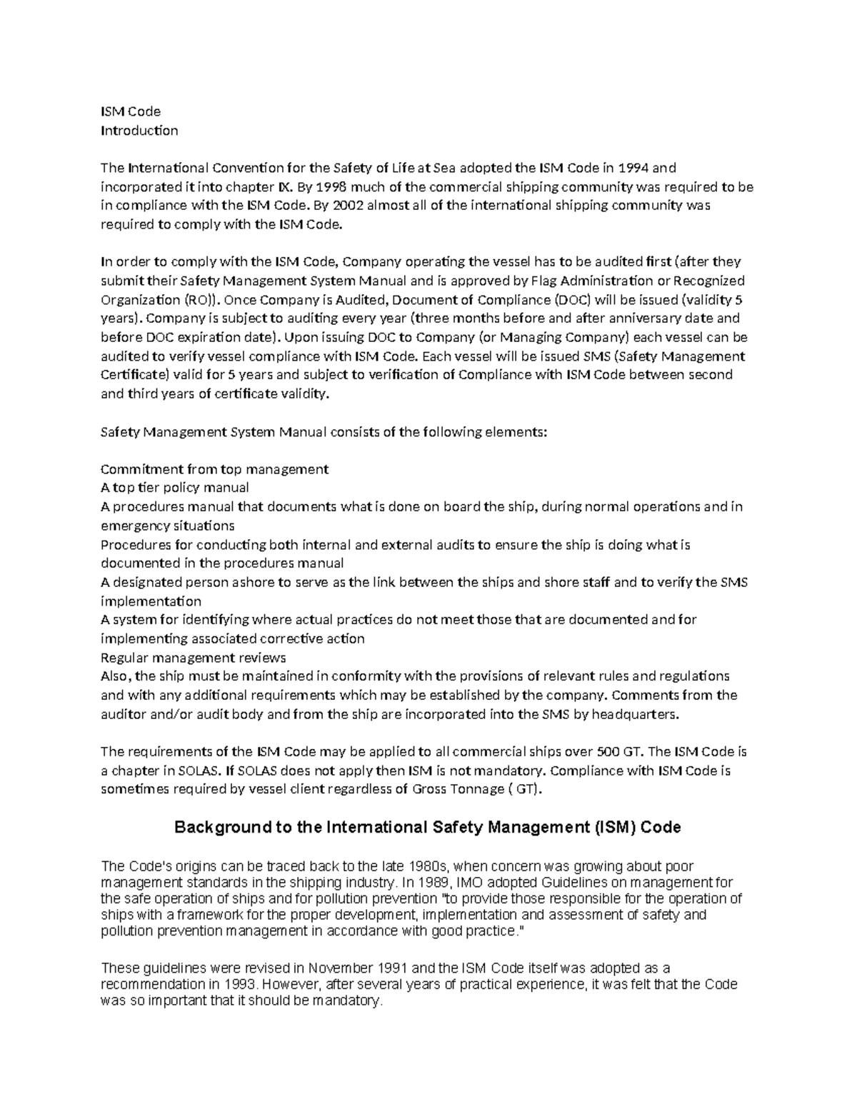 Ism Code 2 Ism Code Ship Management Science Ism Code Introduction