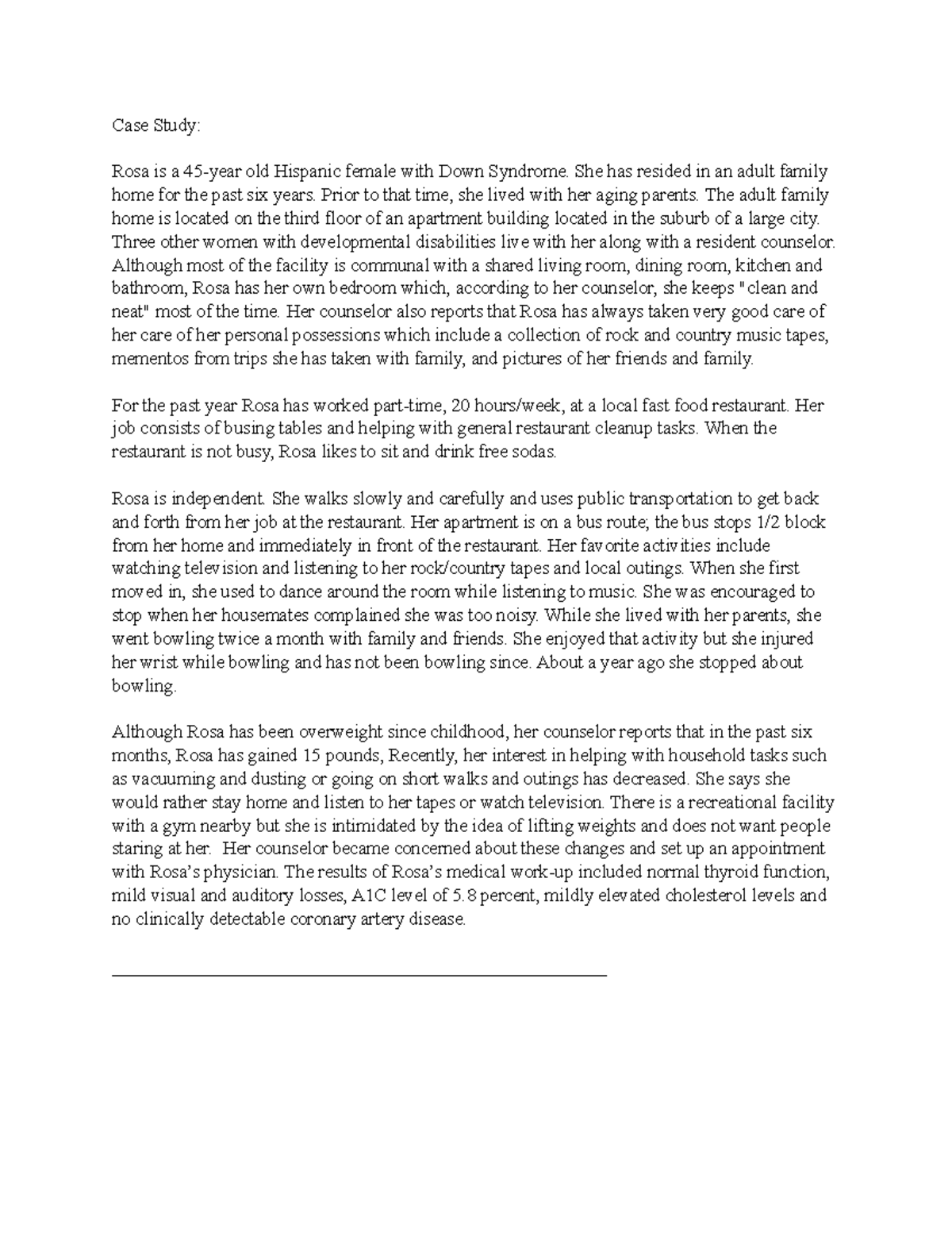 Case Study pdf - notes - Case Study: Rosa is a 45-year old Hispanic ...
