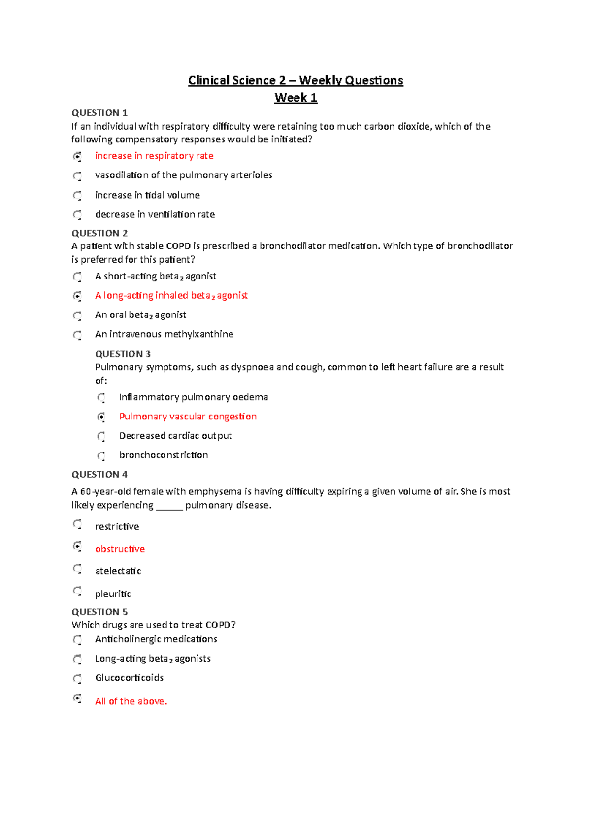 Weekly Science questions - Clinical Science 2 - Clinical Science 2 ...
