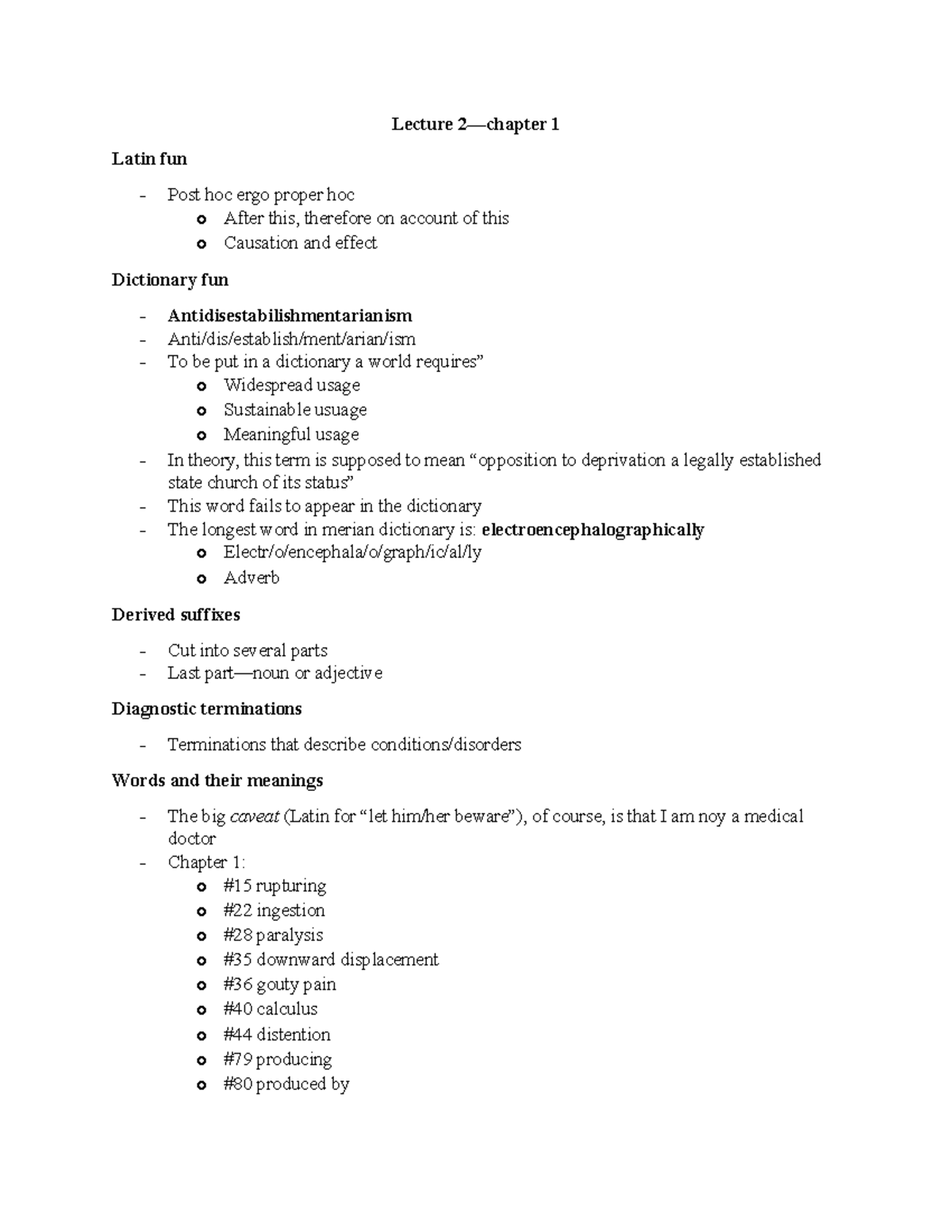 Lecture 2 - Chapter 1-2 - Lecture 2—chapter 1 Latin fun - Post hoc ergo ...