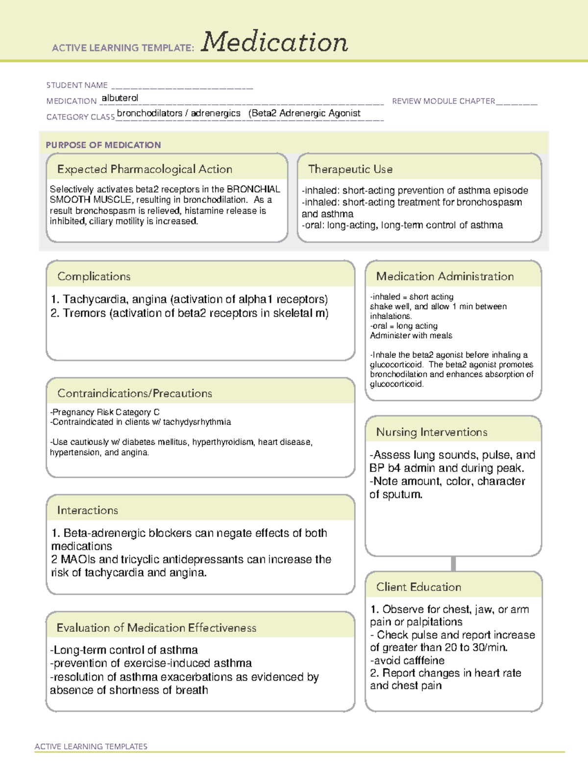 Medication albuterol - ACTIVE LEARNING TEMPLATES Medication STUDENT ...