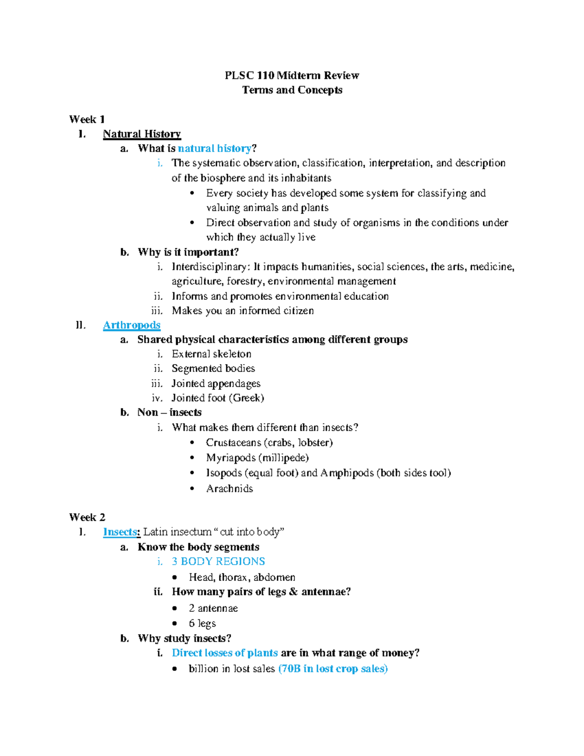 PLSC Midterm Study Guide - PLSC 110 Midterm Review Terms and Concepts Week 1 I. Natural History ...