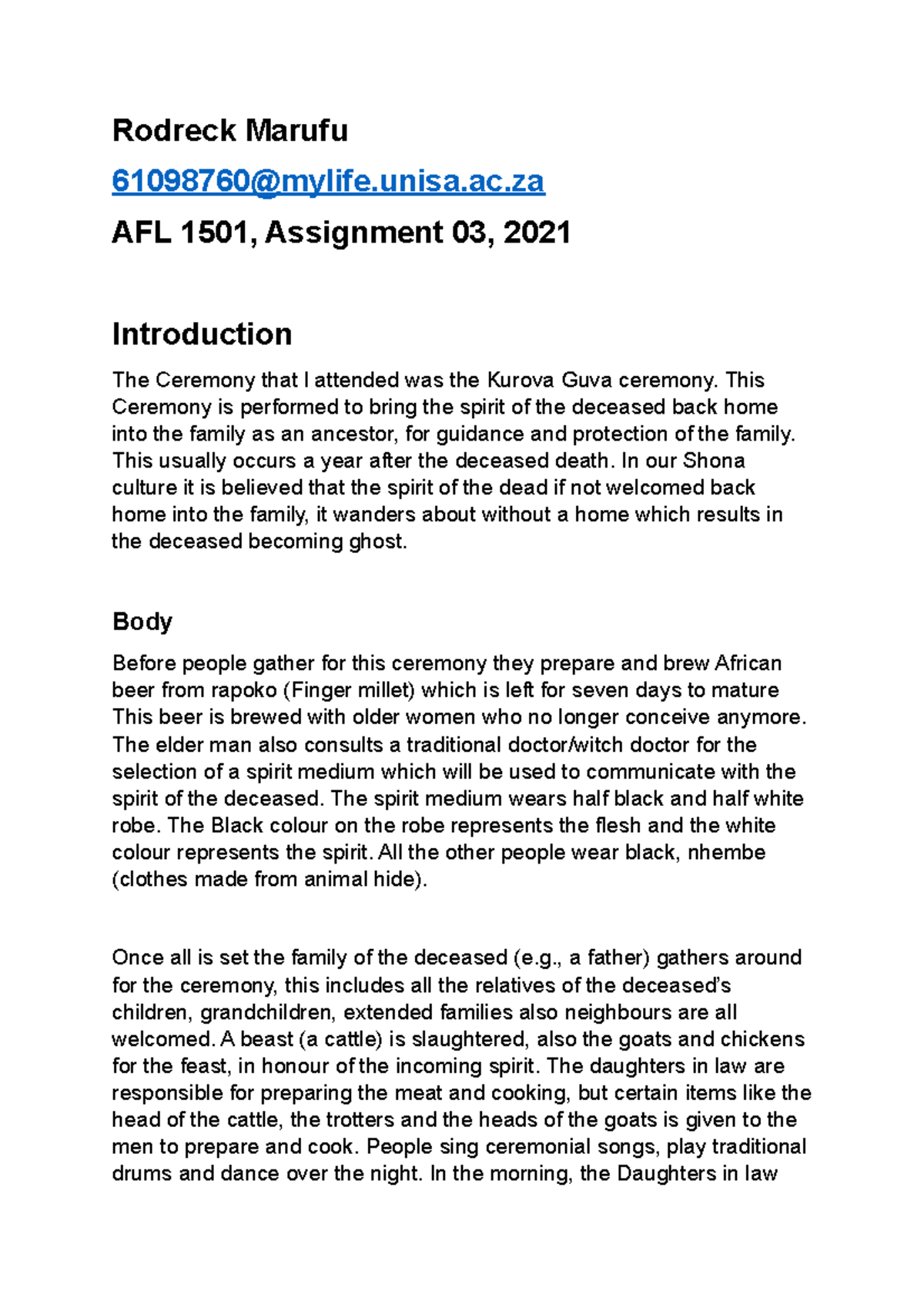 Rodreck Marufu Assignment 03 - Rodreck Marufu 61098760@mylife.unisa.ac AFL 1501, Assignment 03 ...