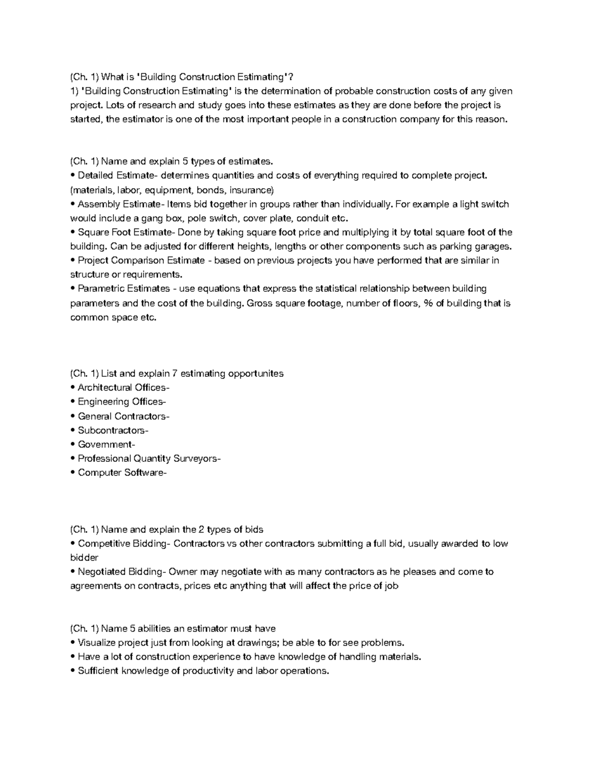 Terms - (Ch. 1) What is "Building Construction Estimating"? "Building ...