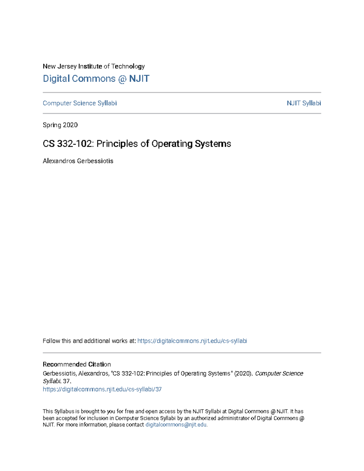 CS 332-102 Principles of Operating Systems - njit/cs-syllabi ...