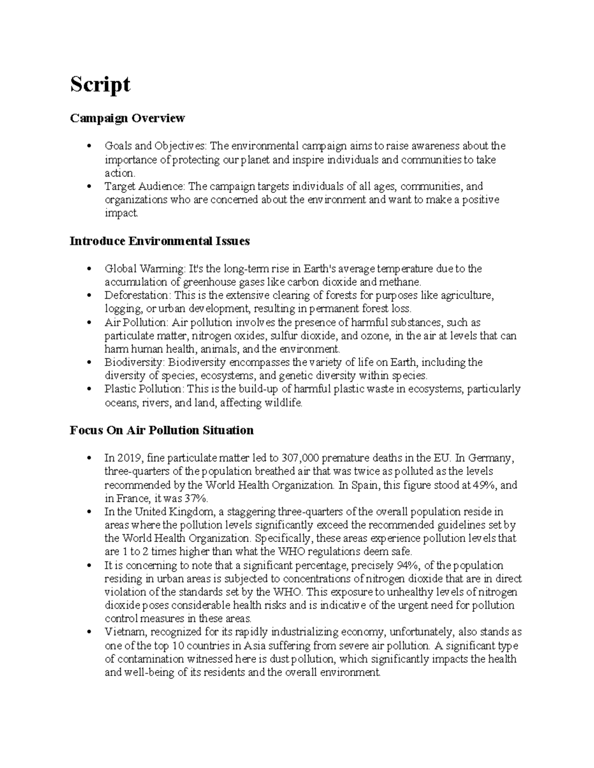 Script Environmental Campaign - Script Campaign Overview Goals and ...