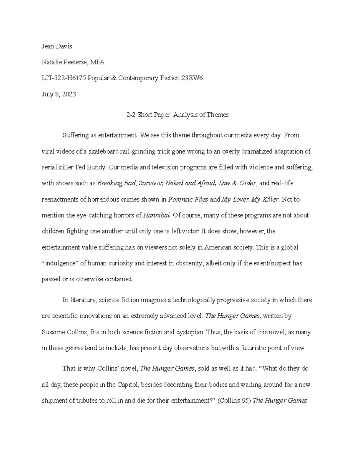 2-2 Short Paper Analysis of Themes - Jean Davis Natalie Peeterse, MFA ...