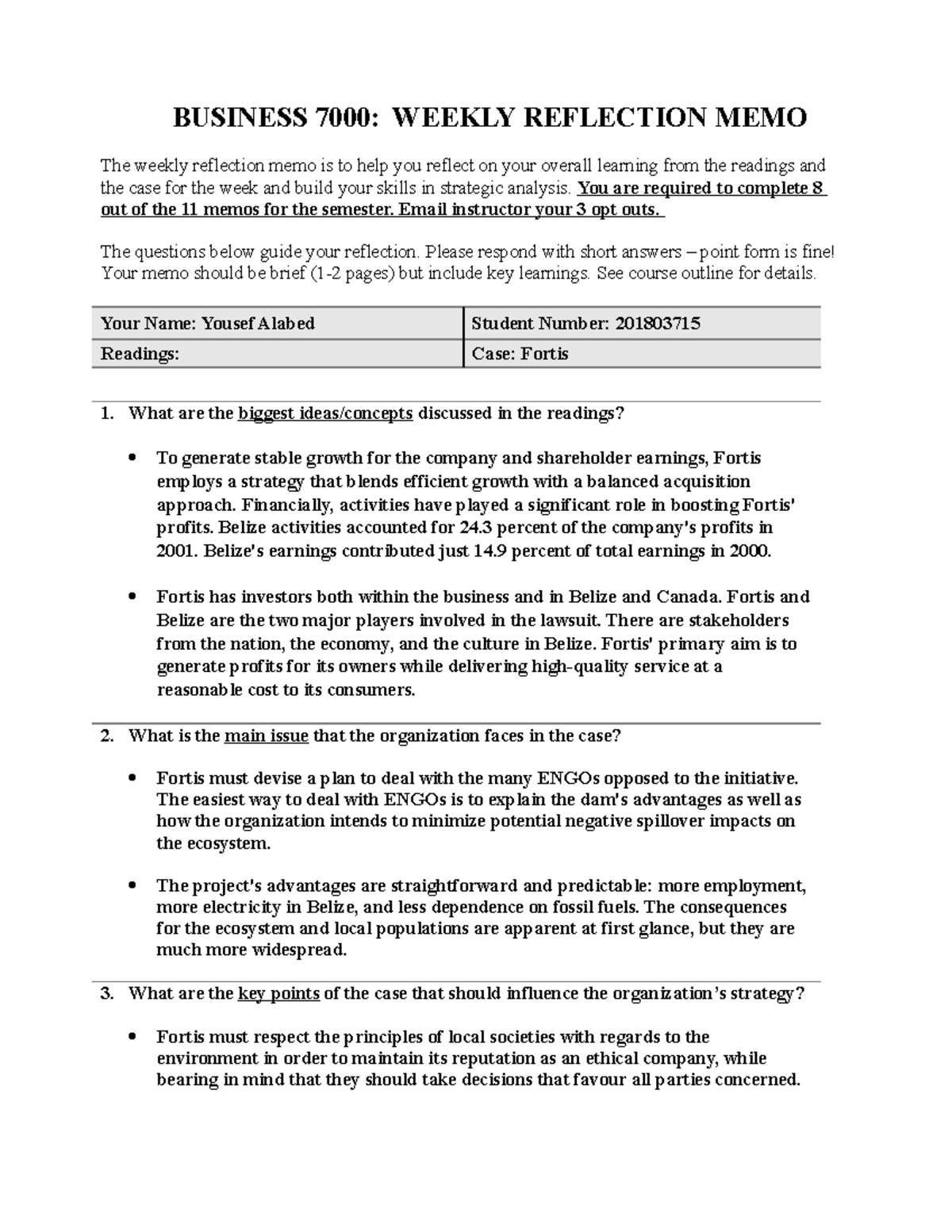 Weekly Memo ten - BUSINESS 7000: WEEKLY REFLECTION MEMO The weekly ...