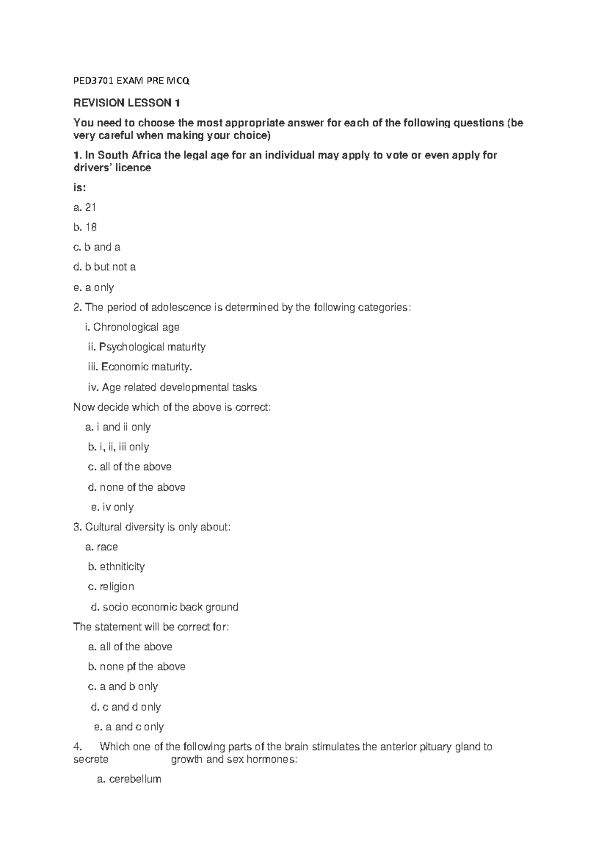 PED3701 EXAM PRE MCQ - study notes - PED3701 EXAM PRE MCQ REVISION ...