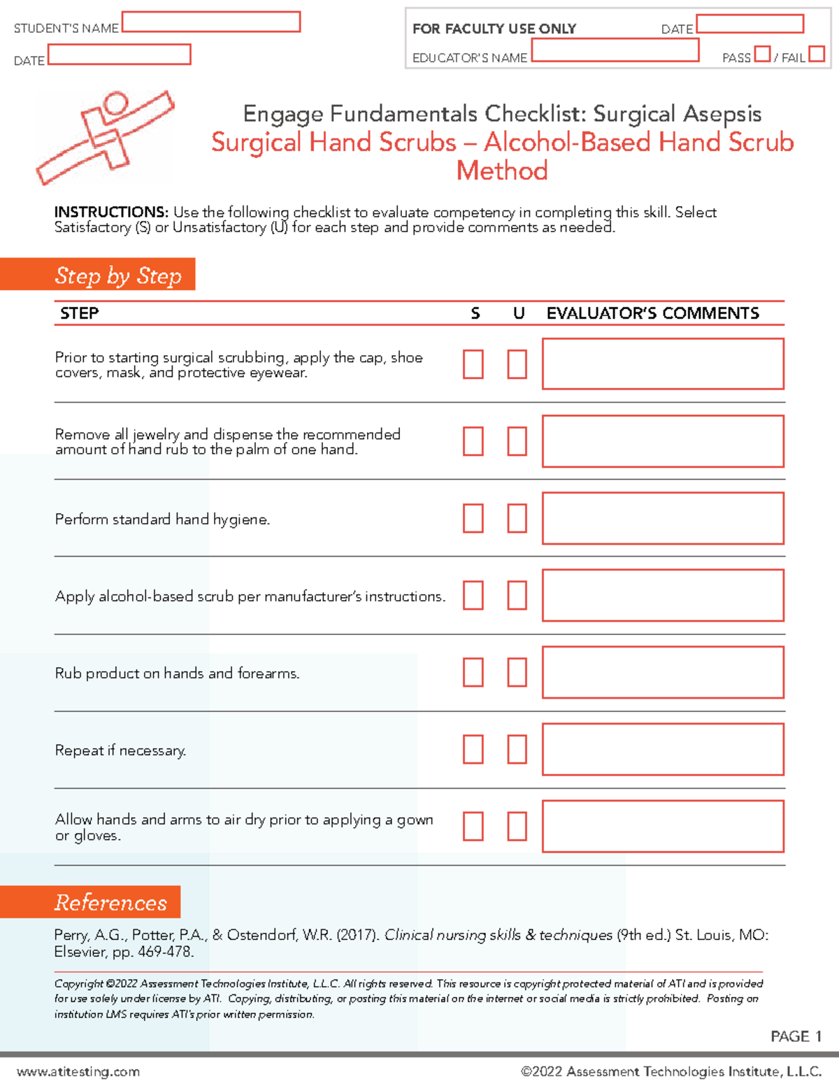 Skills Checklist Infection Control Scrub Alcohol - atitesting ©2022 ...
