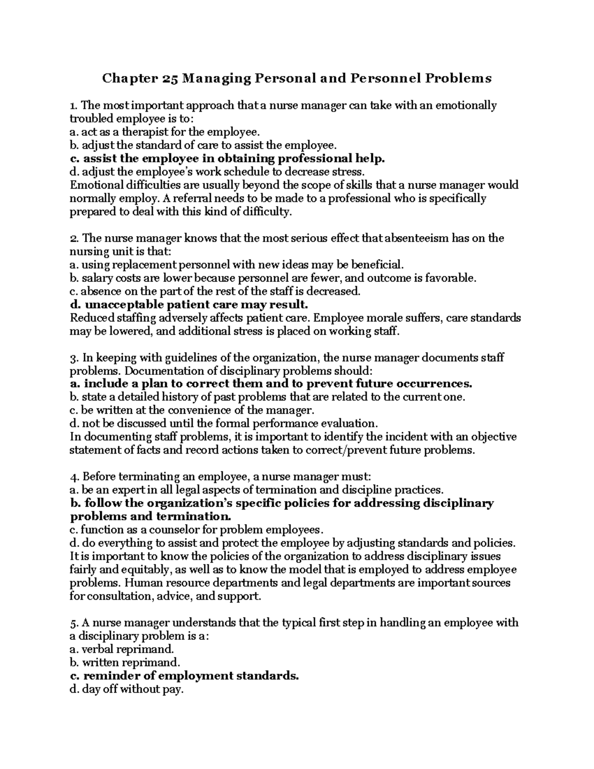 Chapter 25 Managing Personal and Personnel Problems - act as a ...