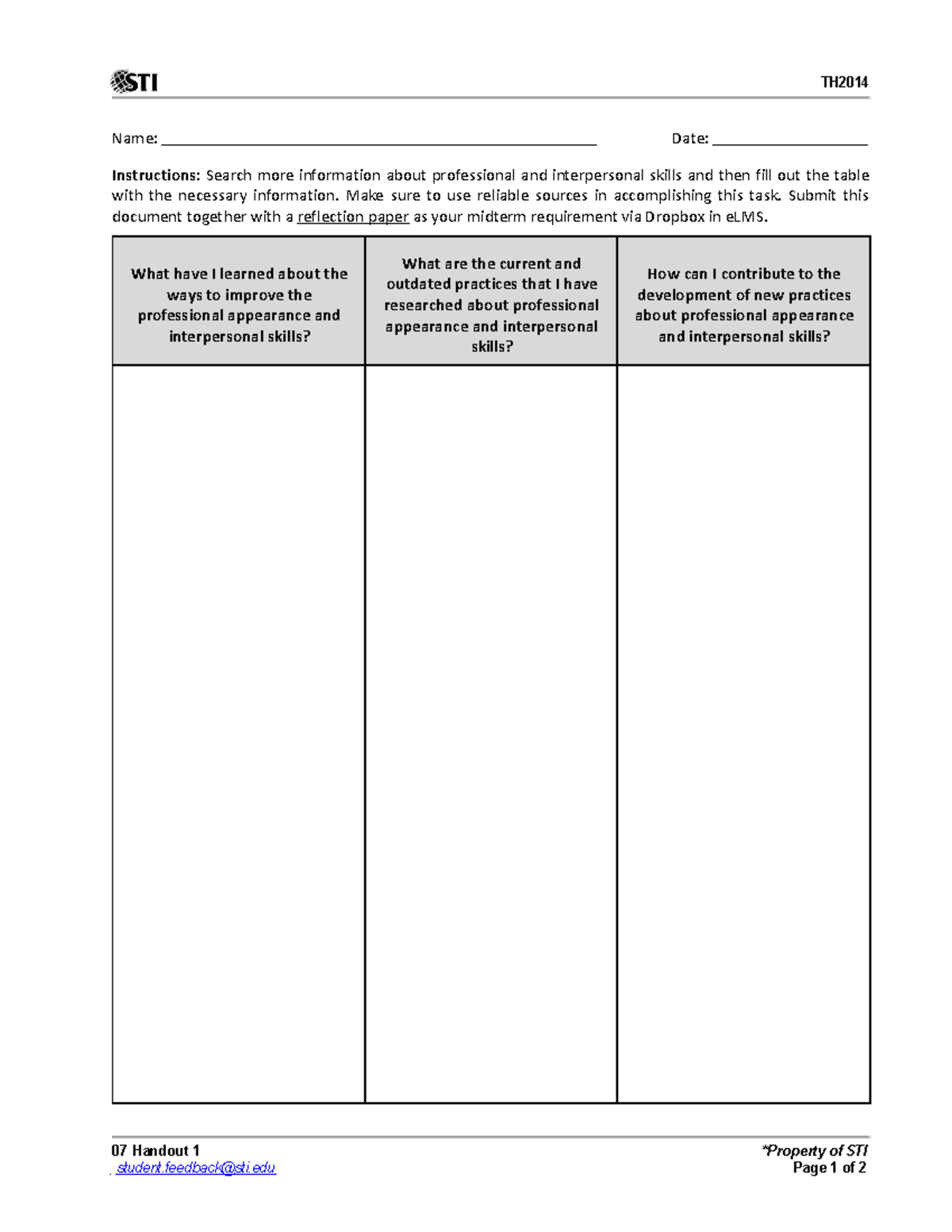 07 Handout 1 (2) - Operation Management - Name: Date: Instructions ...