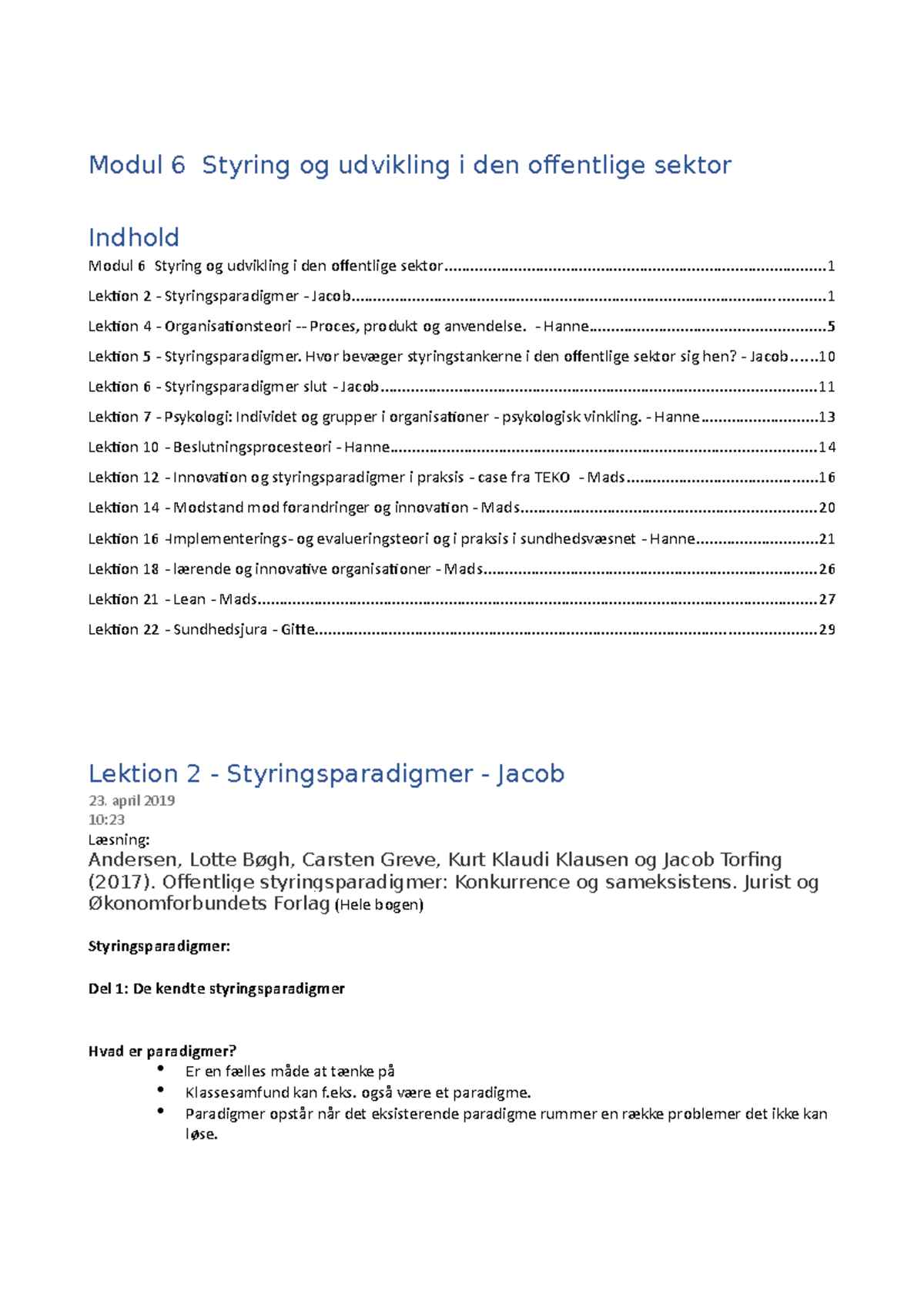 Modul 6 Styring og udvikling i den offentlige sektor - - Studocu
