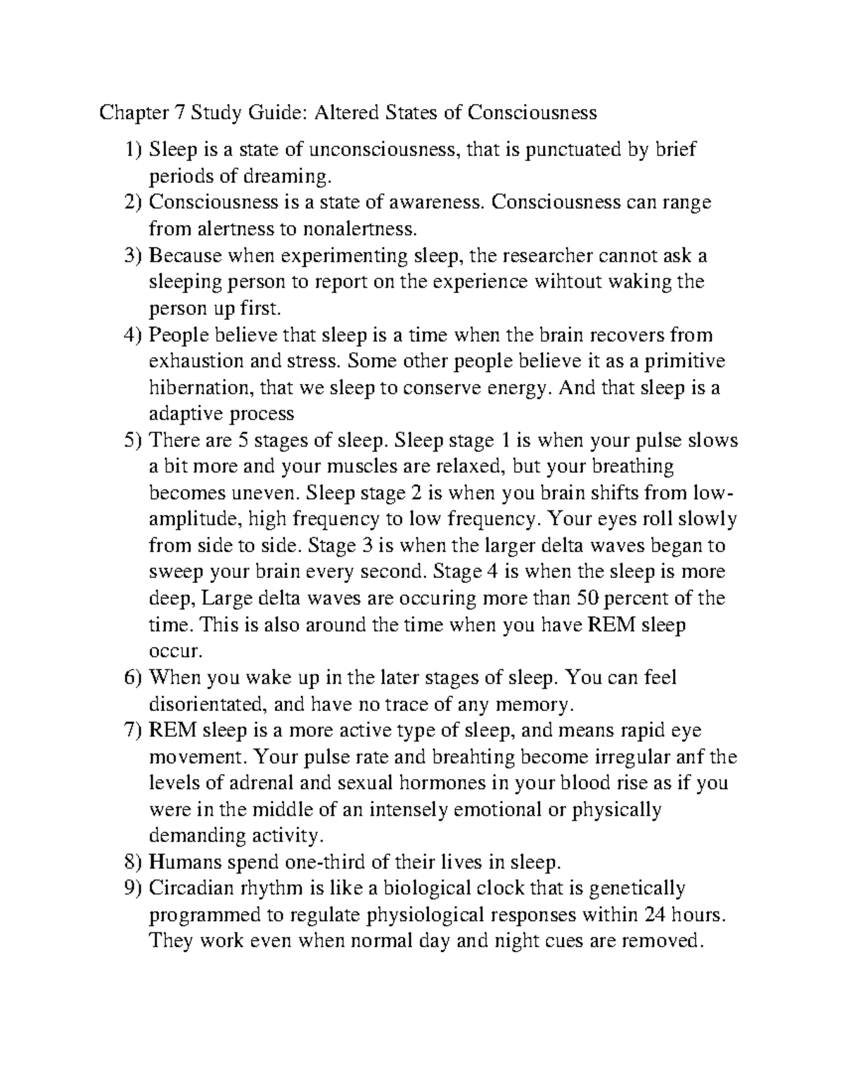 Chapter 7 Study Guide Altered States of Consciousness - Chapter 7 Study ...