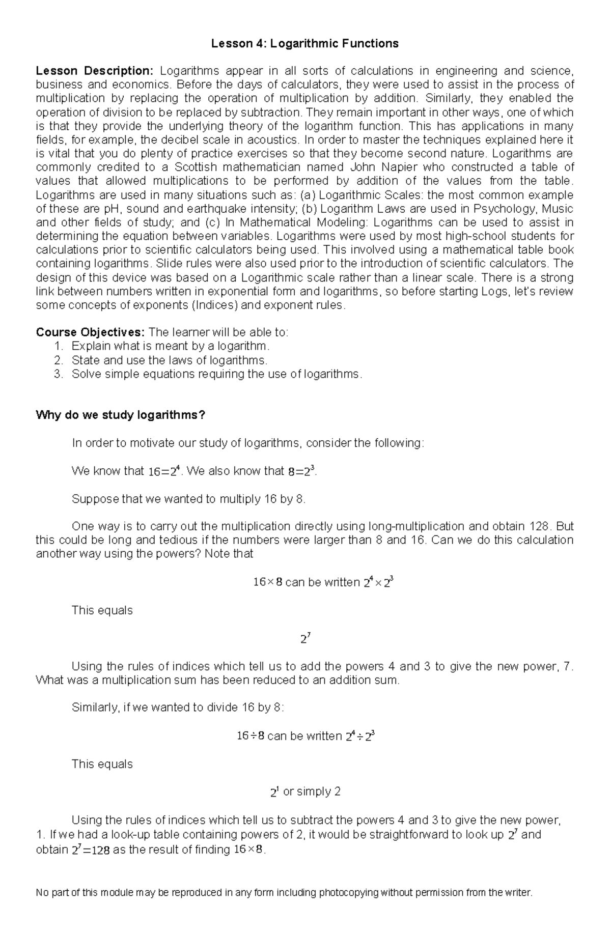 6-Logarithmic-Functions - Lesson 4: Logarithmic Functions Lesson ...