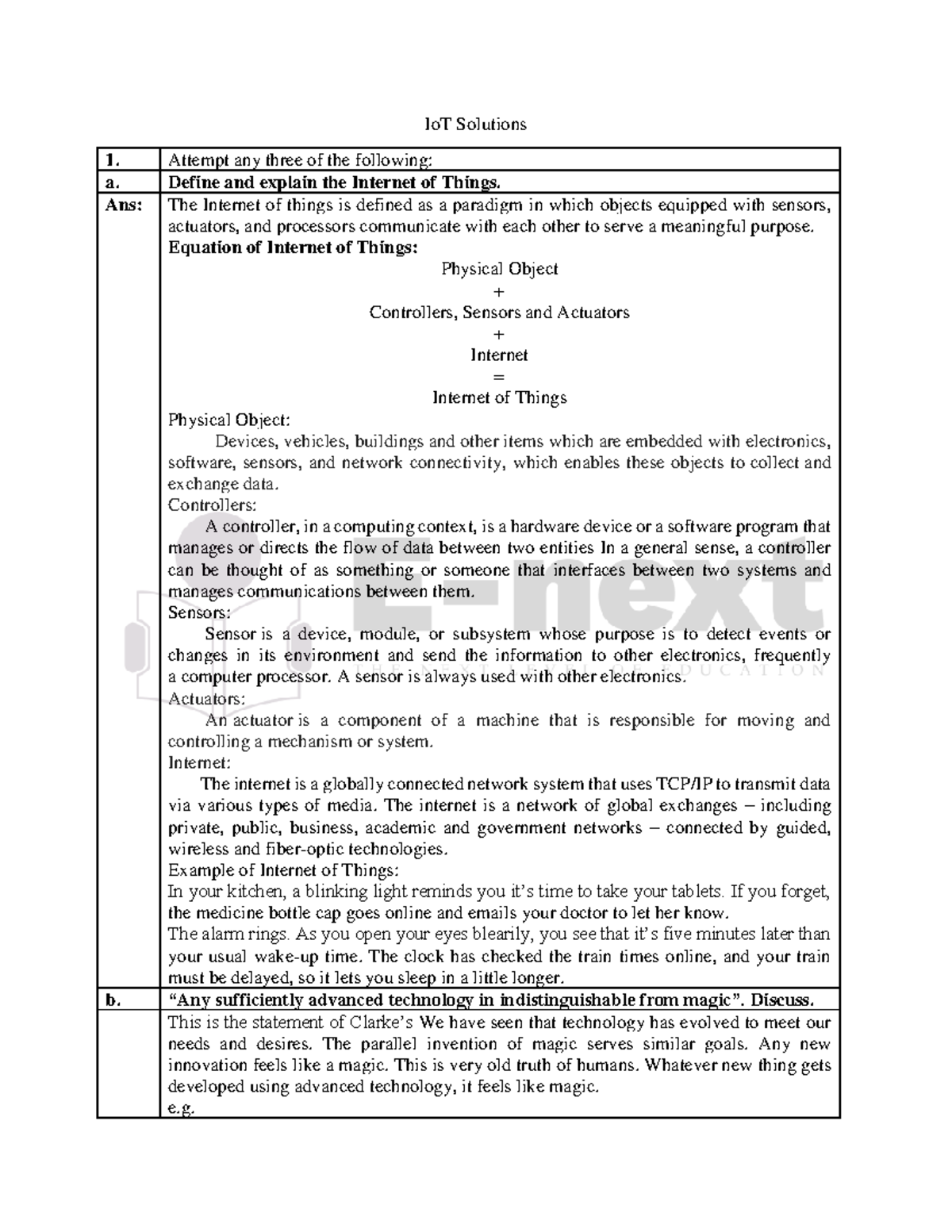IOT NOV-18 (Sol) (E-next - IoT Solutions 1. Attempt any three of the ...