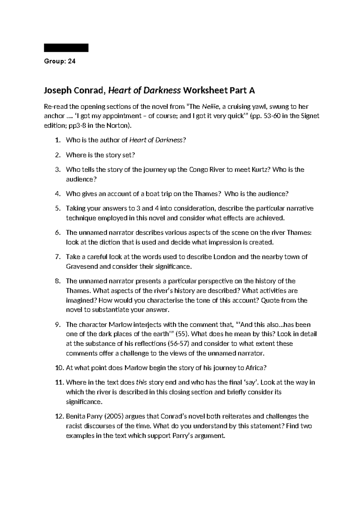 Heartof Darkness Worksheet 7Part A - ... ‘I got my appointment – of ...
